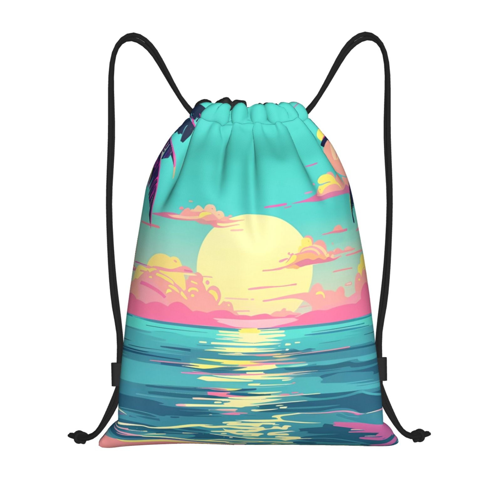 Zufioo Retro Palm Beach Sunset Sports Cinch Sack Gym String Bags ...