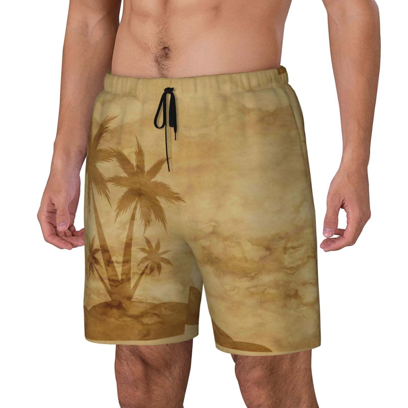 Zufioo Retro Palm Tree Mens Swimsuit Trunks with Compression Liner ...