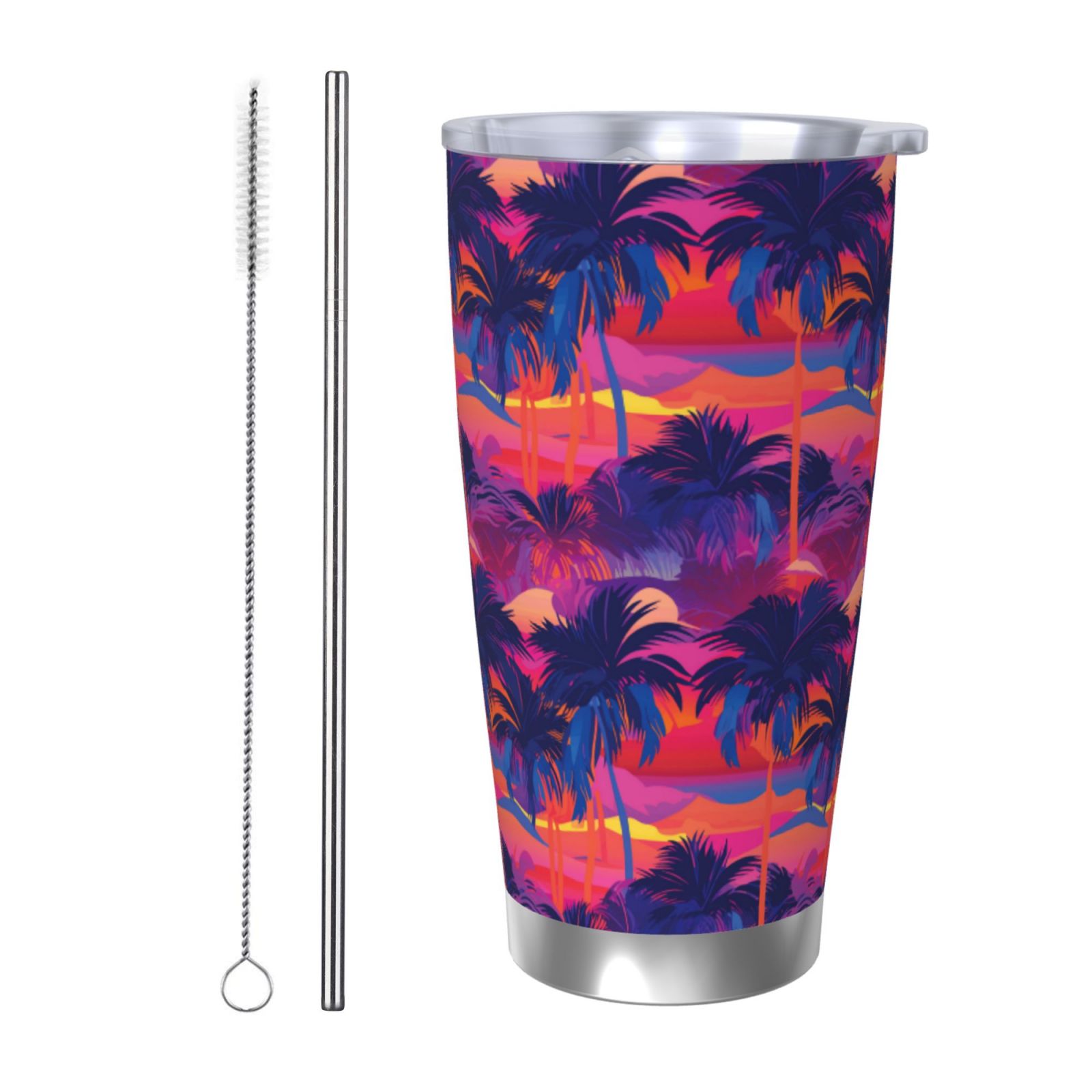 Zufioo Retro Palms Print 20OZ Stainless Steel Car Cup, Direct Drinking ...
