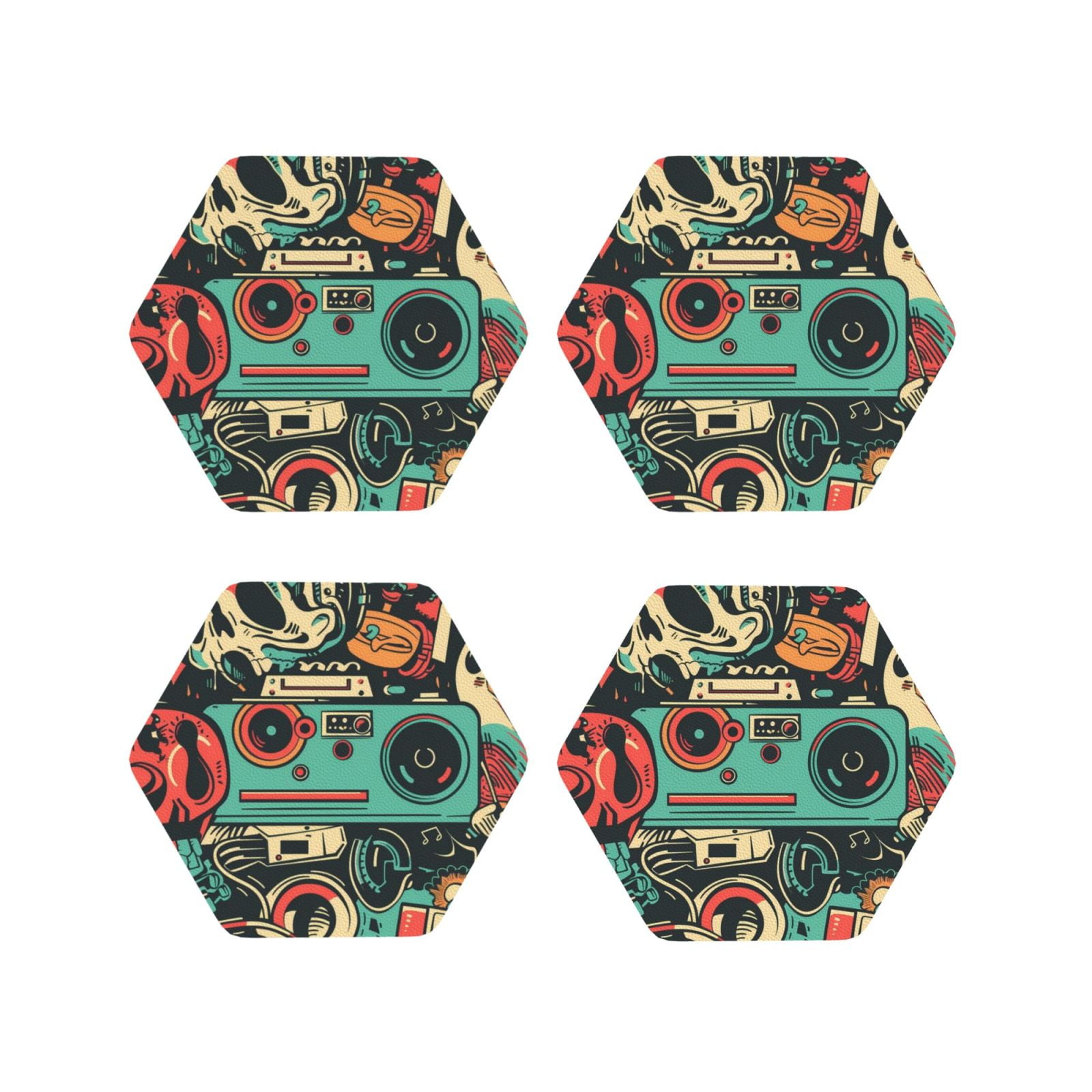 Zufioo Retro Pop Art Collage Print Leather Coaster Set, Decorative PVC ...