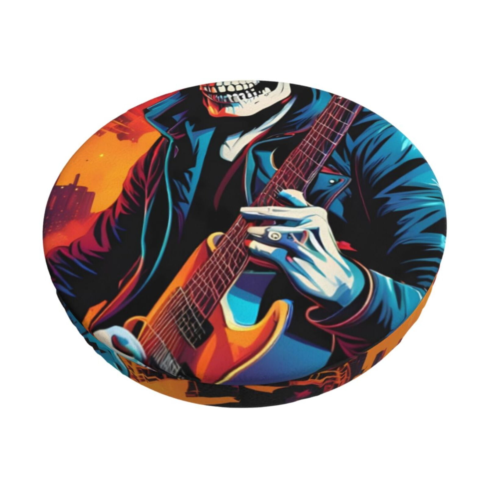Zufioo Rock Skull Singer Print Round Bar Chair Cushion Cover, Elastic ...