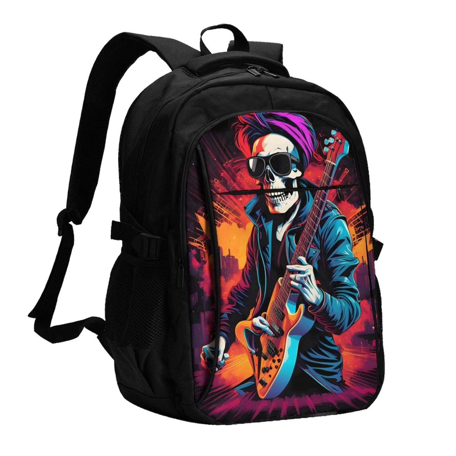 Zufioo Rock Skull Singer Print USB Backpack, Multi-Pocket Design ...