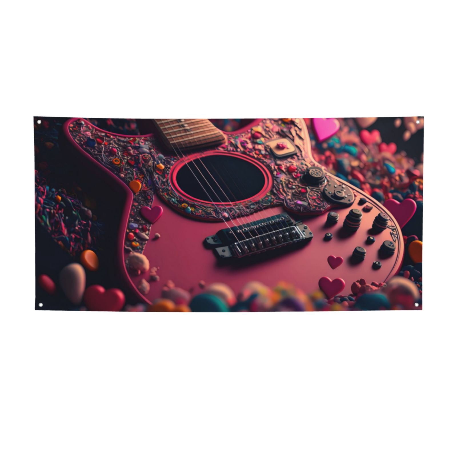 Zufioo Romantic Heart Guitar Print Holiday Banners, Party Banners ...