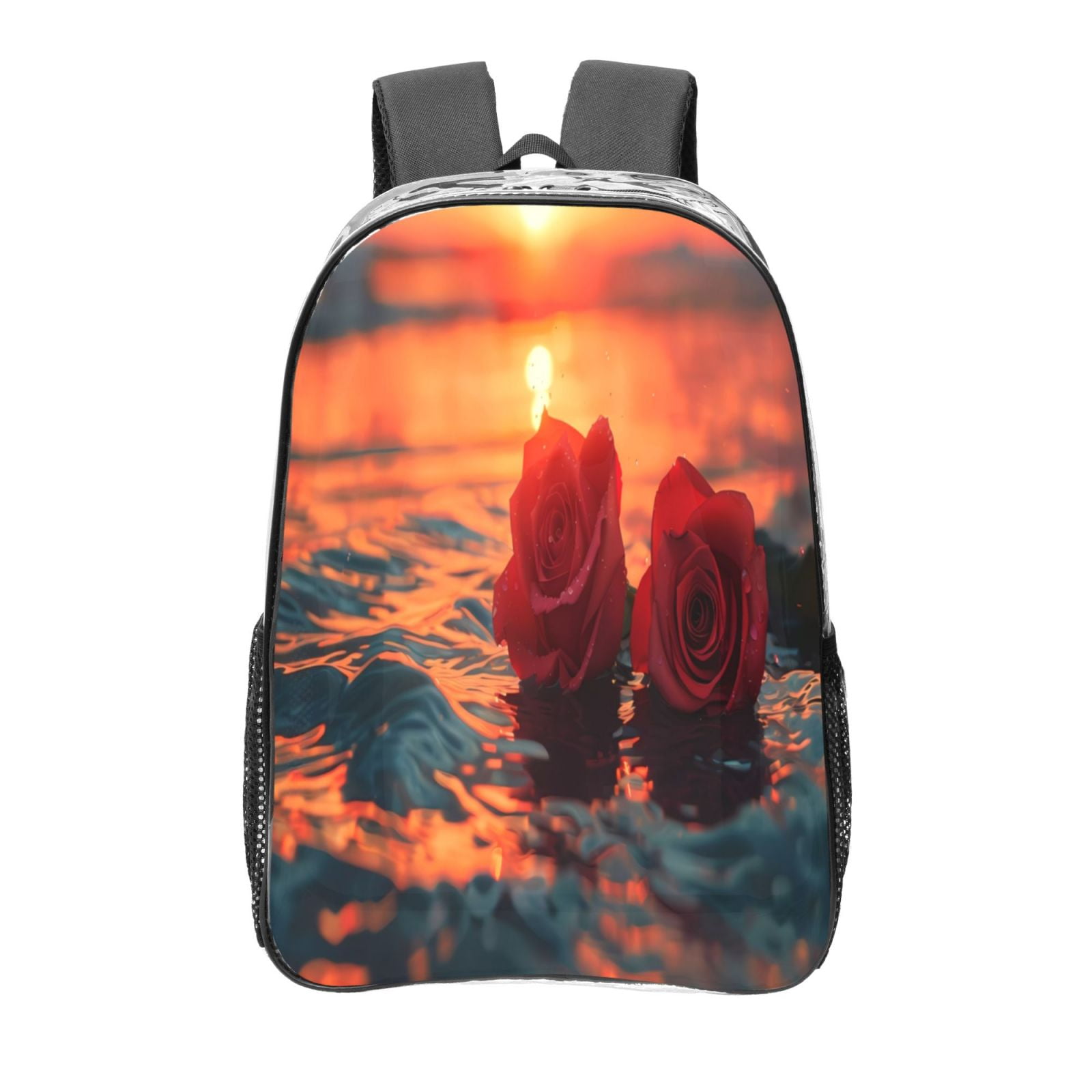 Zufioo Romantic Roses Sunset Ocean Print Transparent Backpack, 16-inch ...