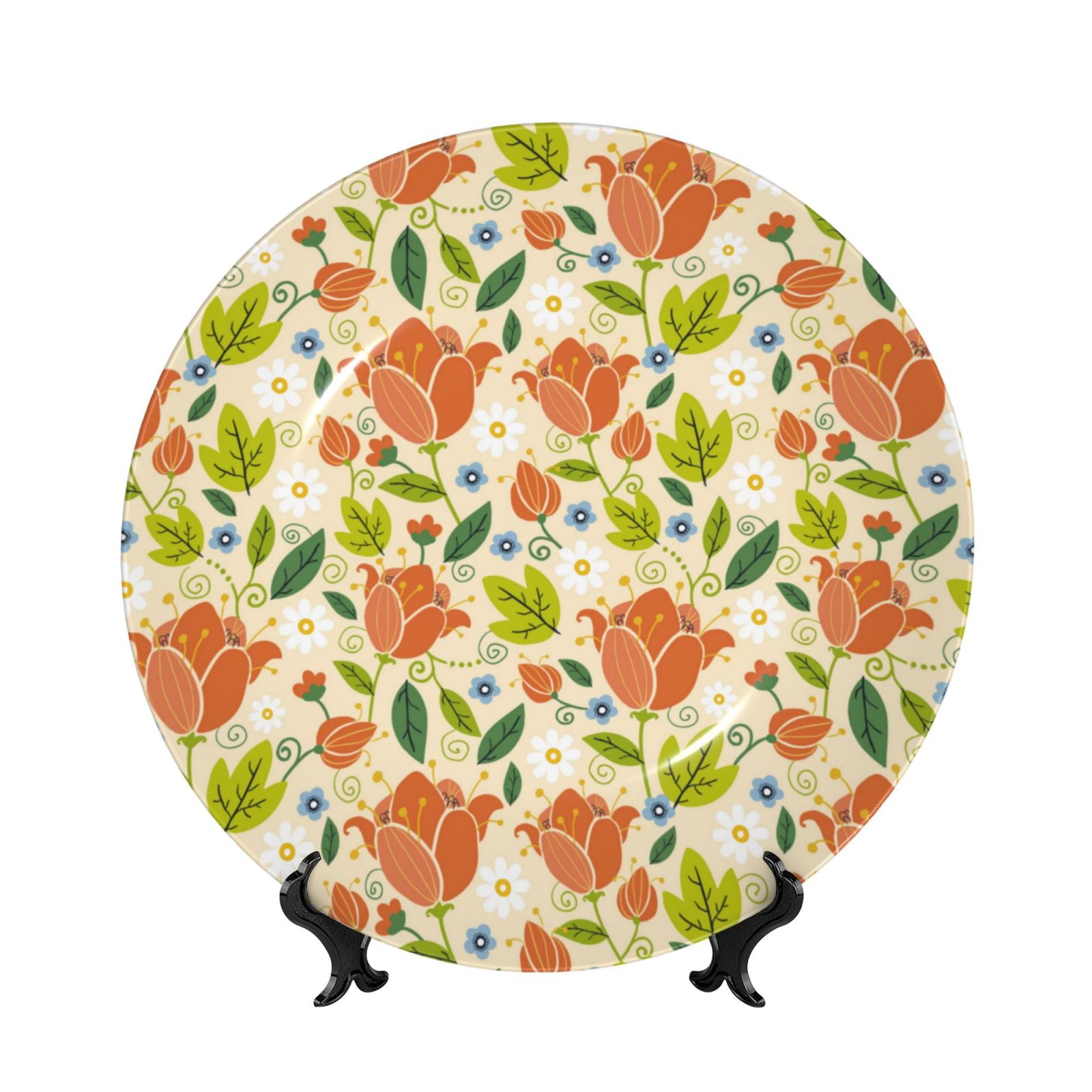 Zufioo Rose Daisy Print Bone China Decorative Plate, Ceramic Dinner ...