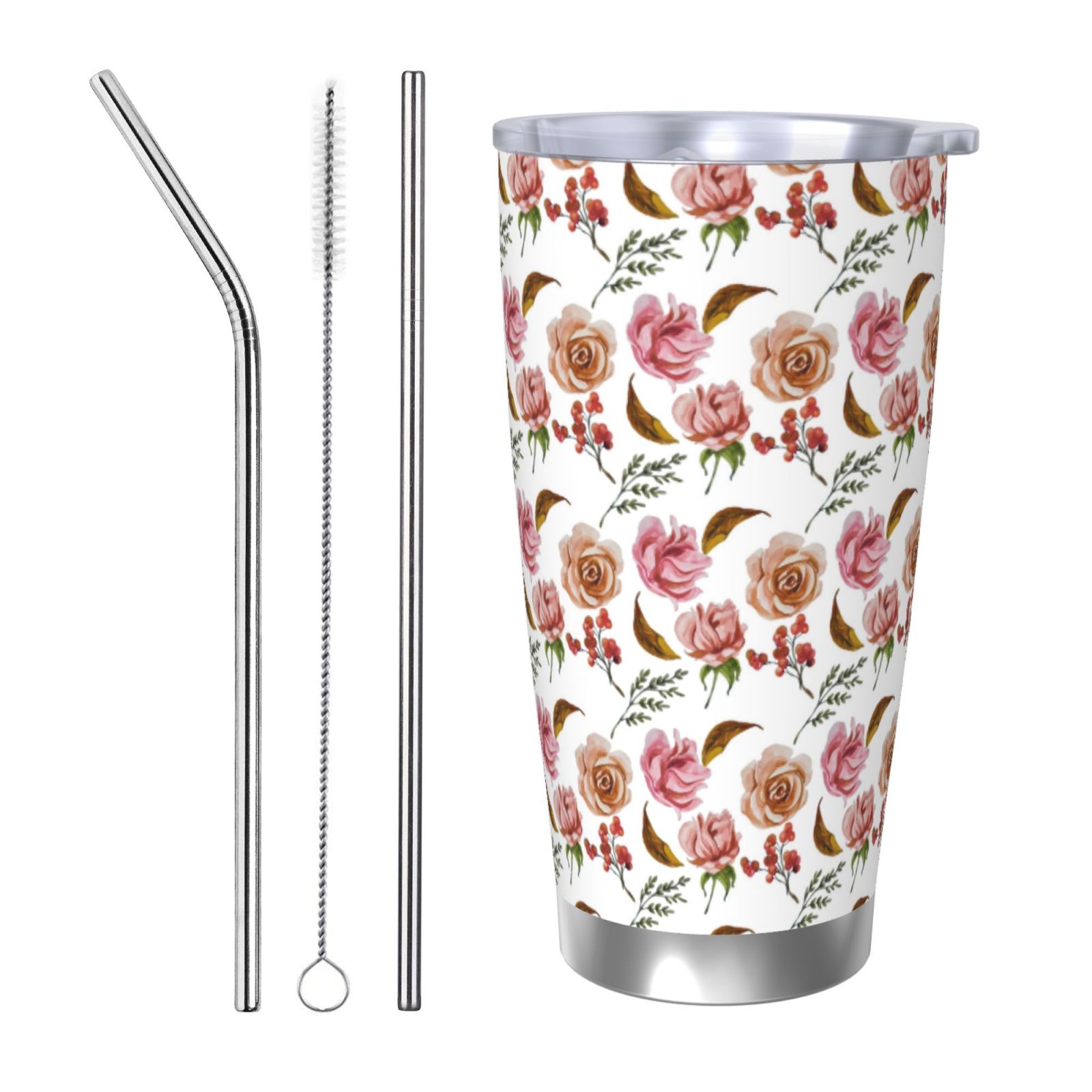 Zufioo Rose Flowers Print 20OZ Stainless Steel Car Cup, Direct Drinking ...