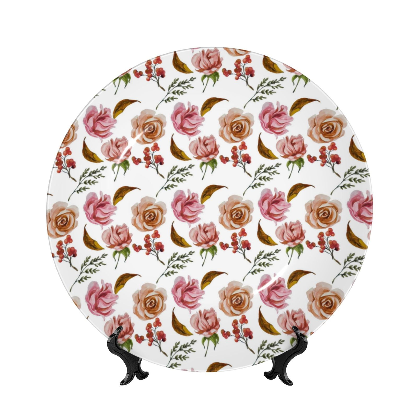 Zufioo Rose Flowers Print Bone China Decorative Plate, Ceramic Dinner ...