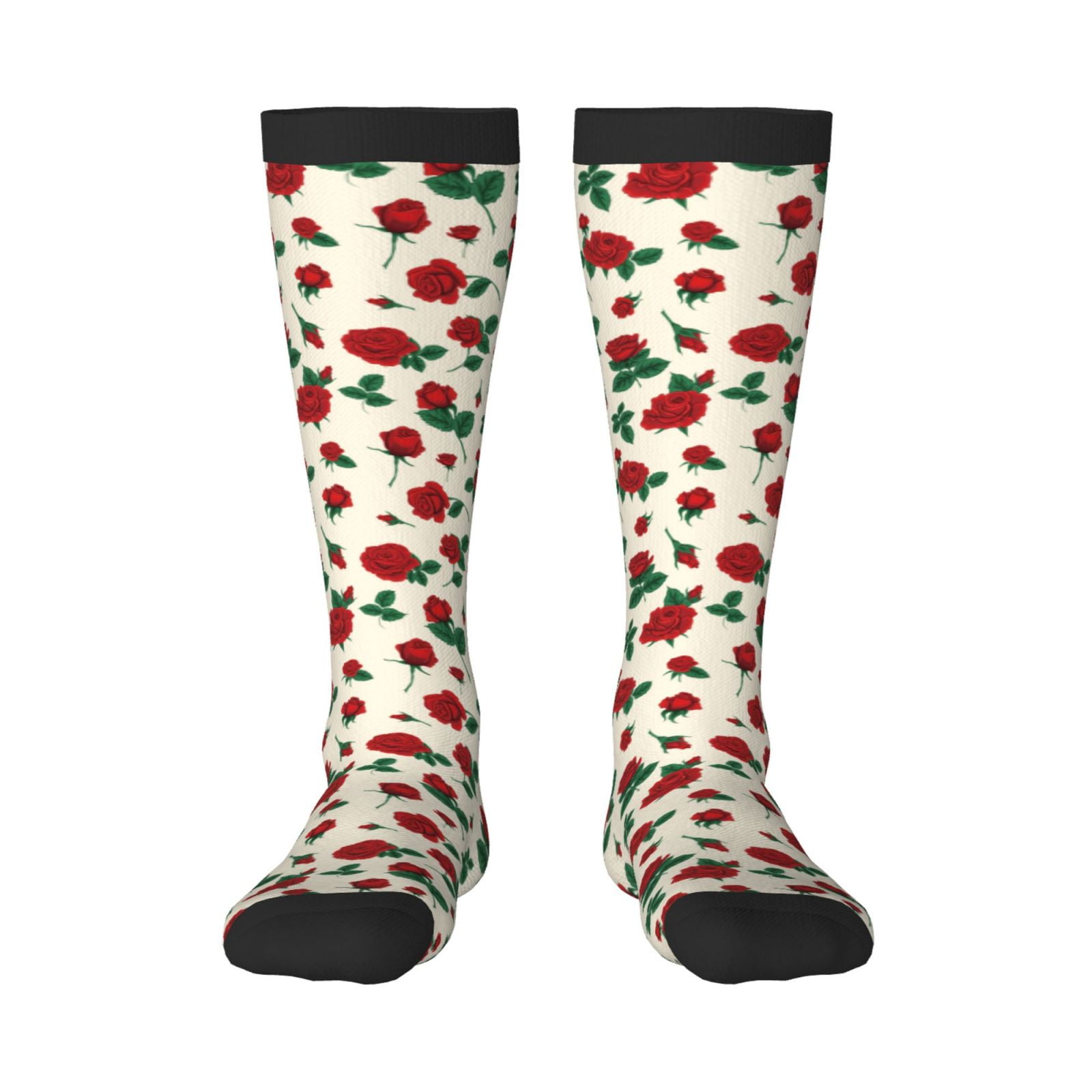 Zufioo Rose Flowers Print Long High Thigh Socks Knee-High Warm Stocking ...