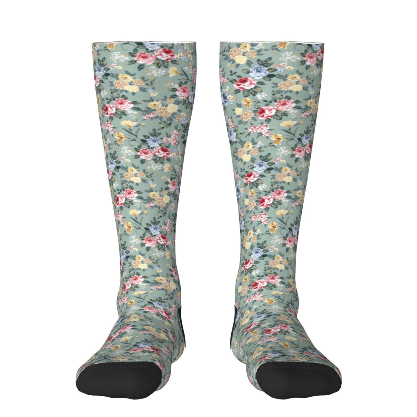 Zufioo Rose Flowers Print Long High Thigh Socks Knee-High Warm Stocking ...