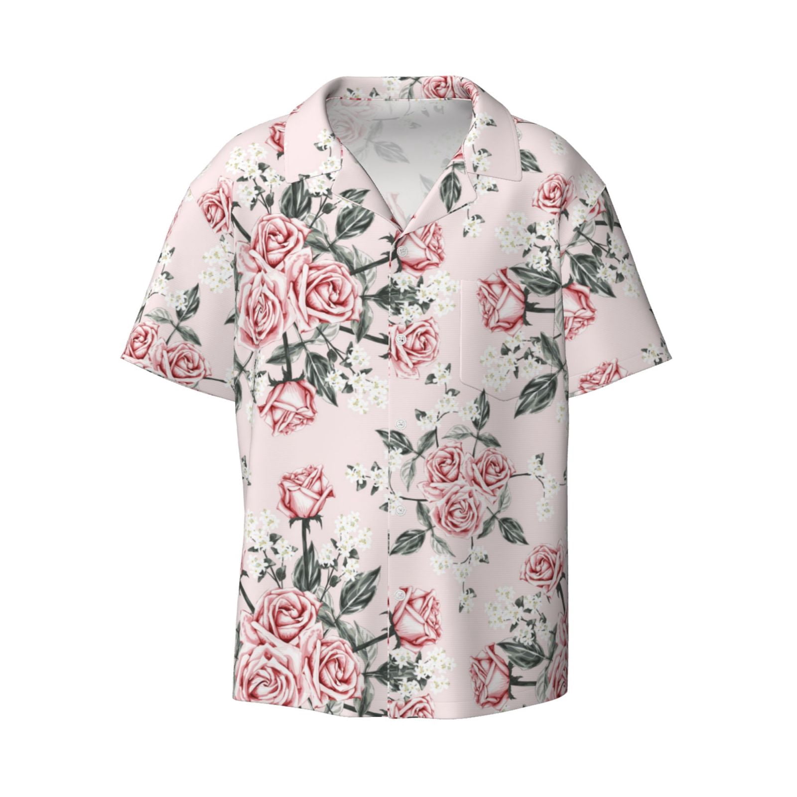 Zufioo Rose Flowers Print Mens Button Down Short Sleeve Shirt,Classic ...