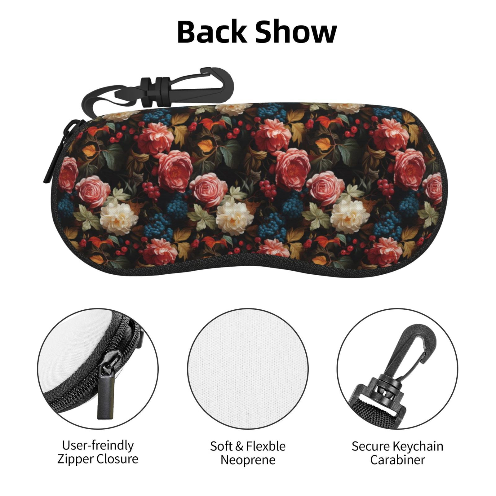 Zufioo Rose Flowers Print Sunglasses Case Tactical Zipper Sunglasses ...