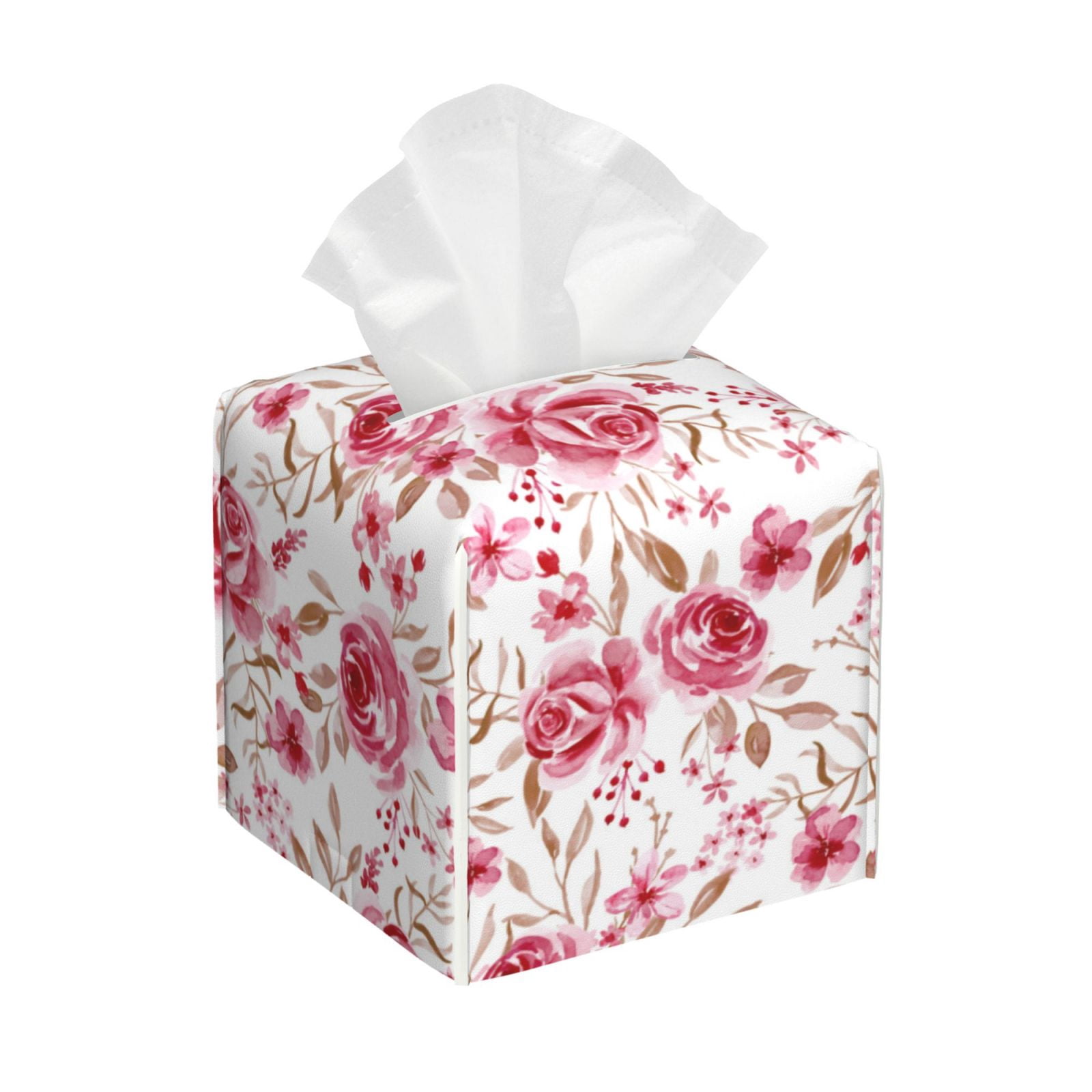Zufioo Rose Flowers Tissue Box Cover, Tissue Box Cover Holder Square PU ...