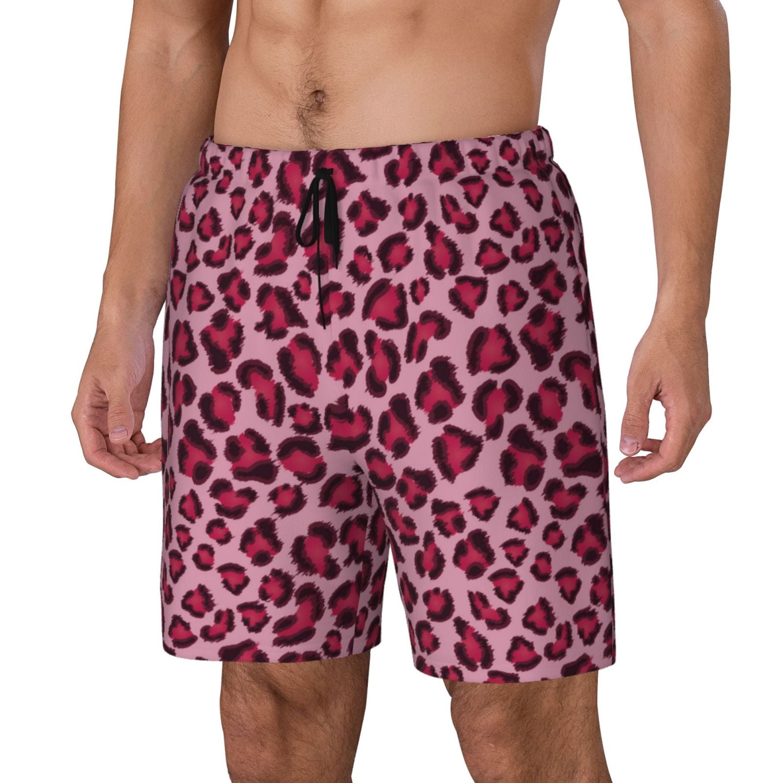 Zufioo Rose Leopard Print Mens Swimsuit Trunks with Compression Liner ...