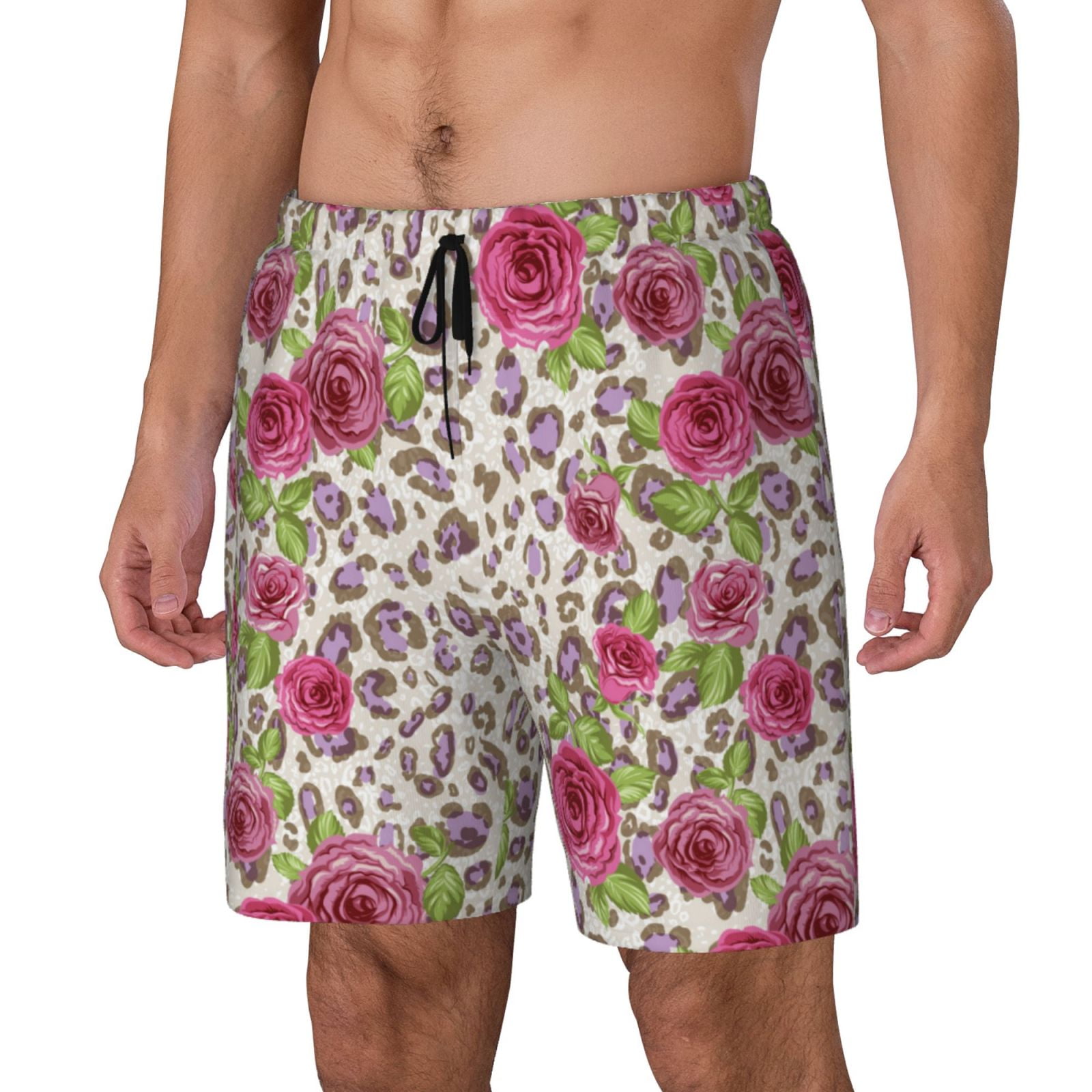 Zufioo Rose Mix Leopard 4 Mens Swimsuit Trunks with Compression Liner ...