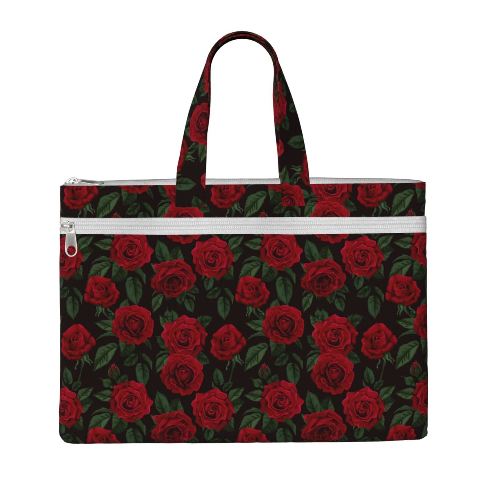 Zufioo Rose Print Canvas Hand-Held Document Bag, Zippered Document ...