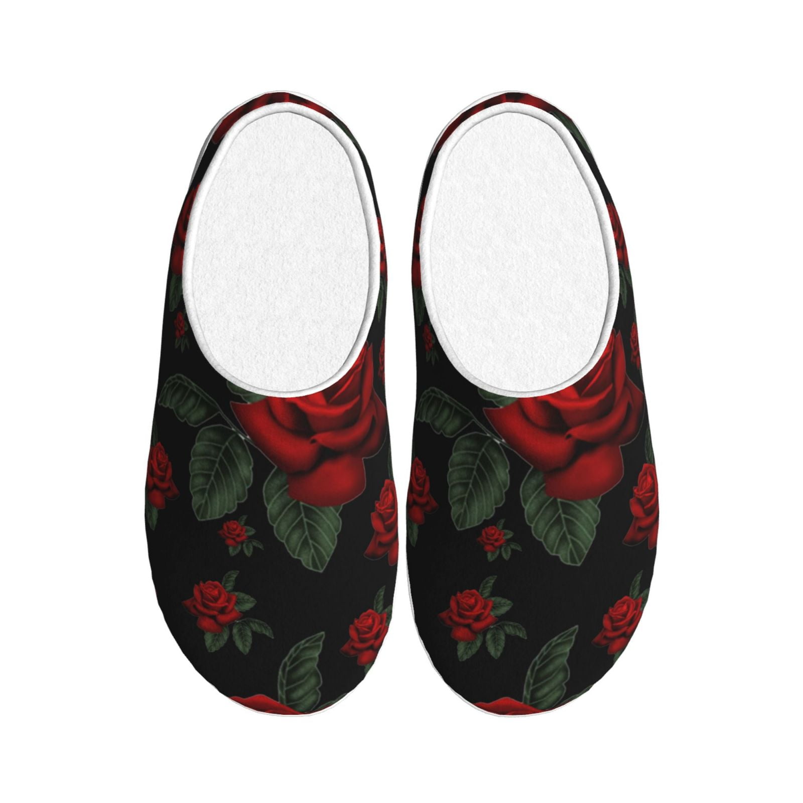 Zufioo Roses Print Adult TPR Cotton Slippers,Winter Home Cotton ...