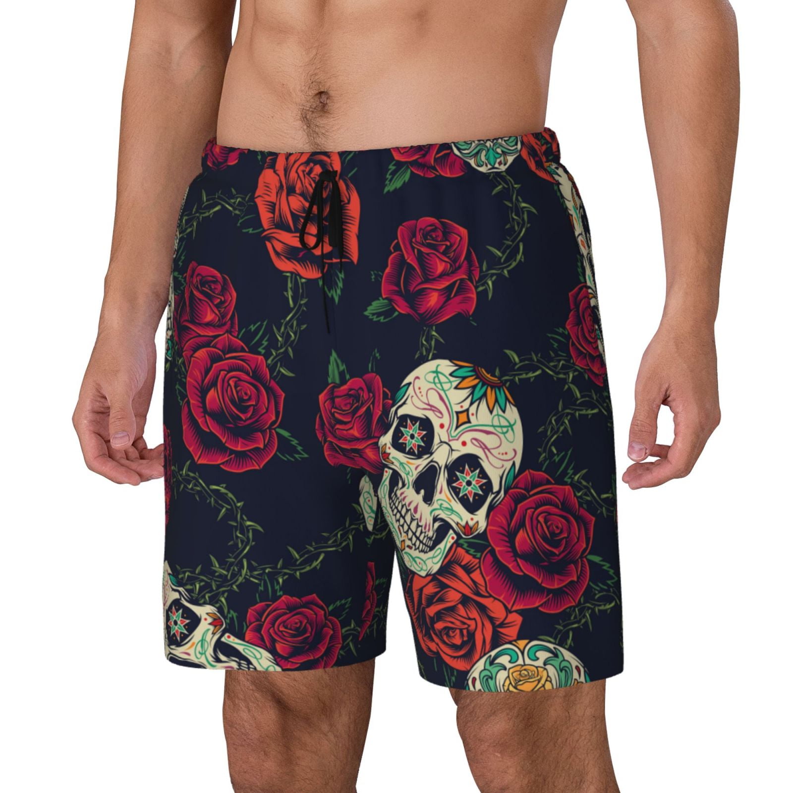 Zufioo Roses Skulls Mens Swimsuit Trunks with Compression Liner,Quick ...