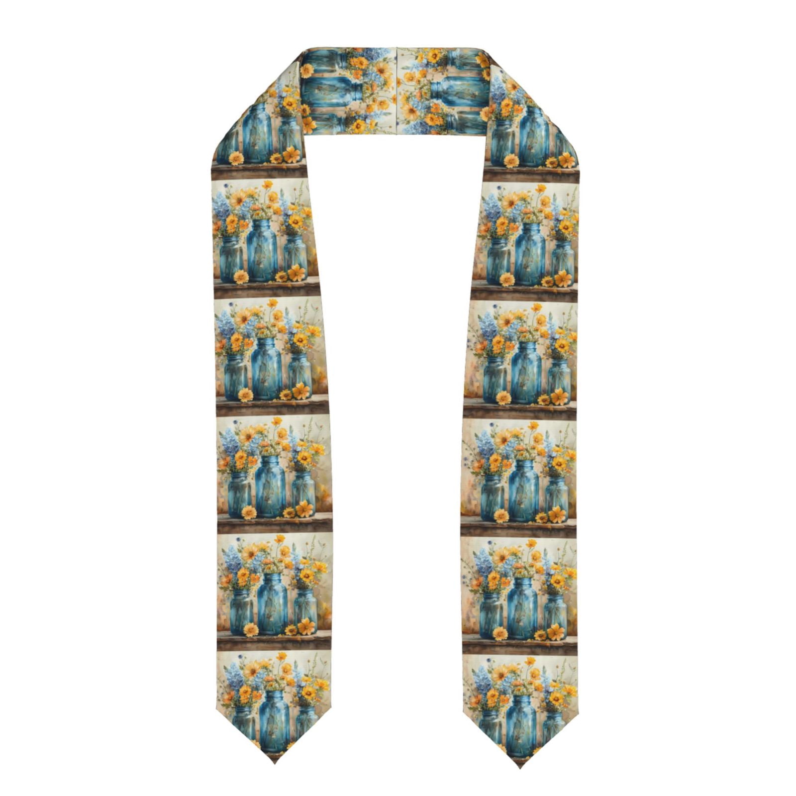 Zufioo Rustic Blue Vase Blossoms Print Graduation Shawl Ribbon ...