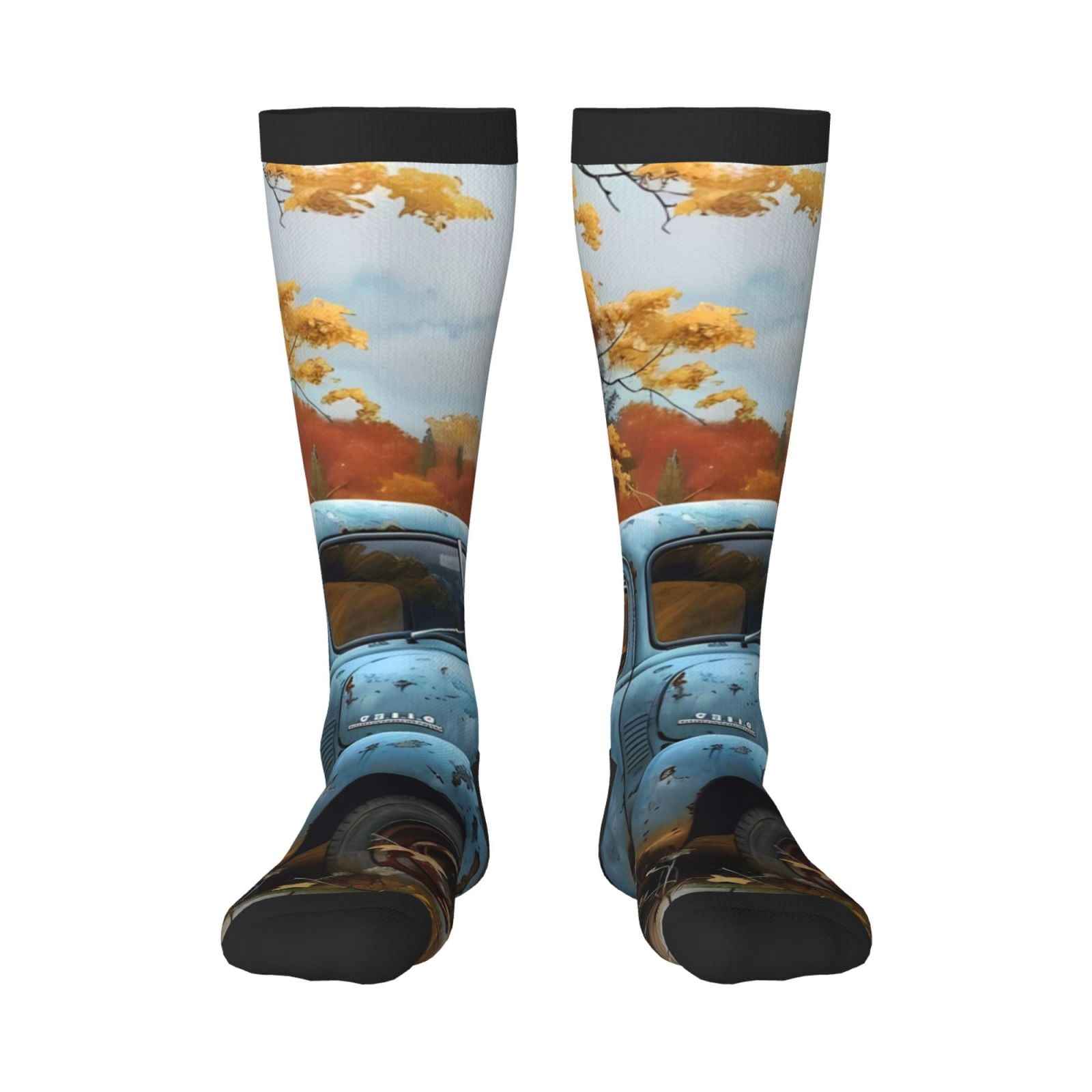 Zufioo Rustic Vintage Truck Autumn Print Long High Thigh Socks Knee ...