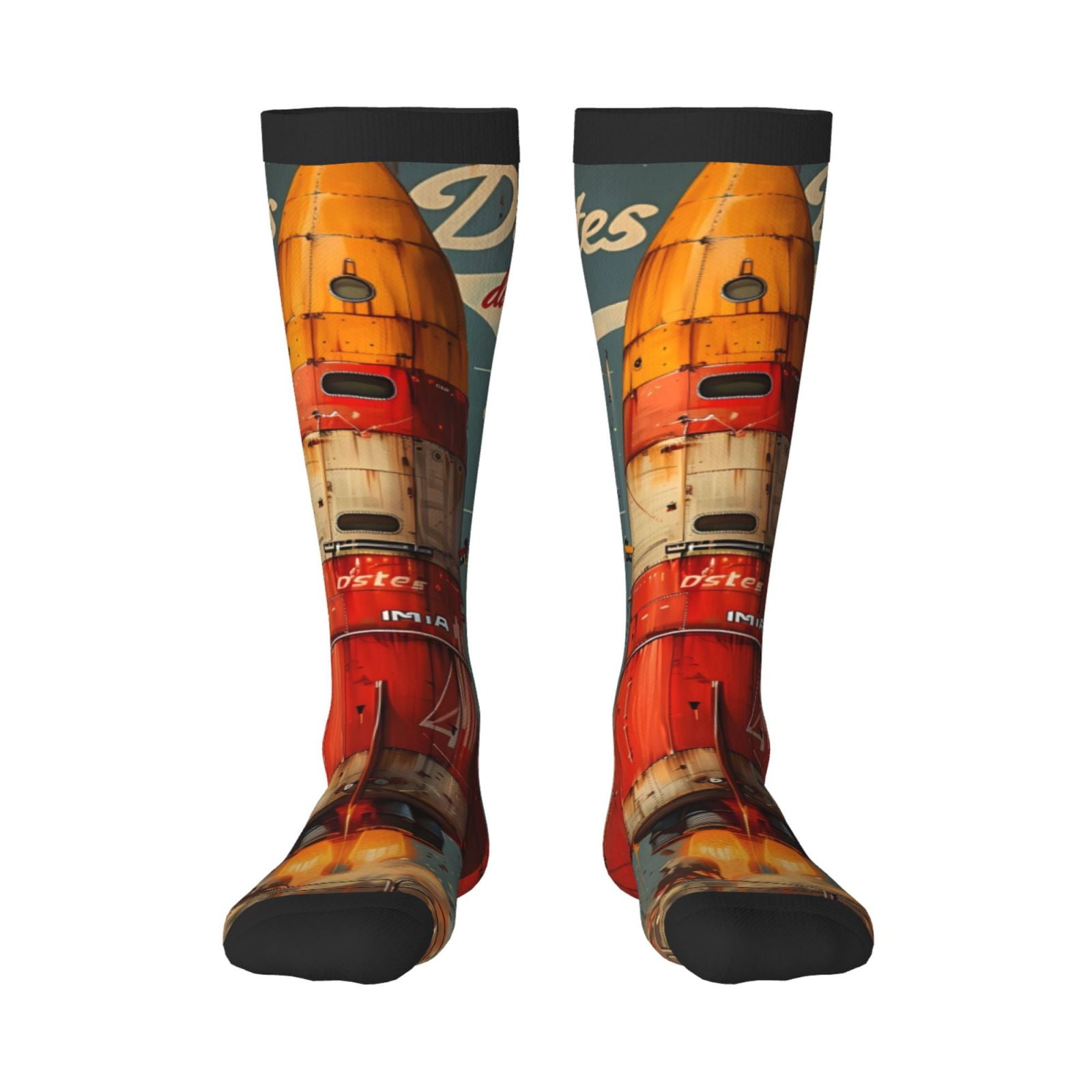 Zufioo Rusty Rocket Launch Print Long High Thigh Socks Knee-High Warm ...