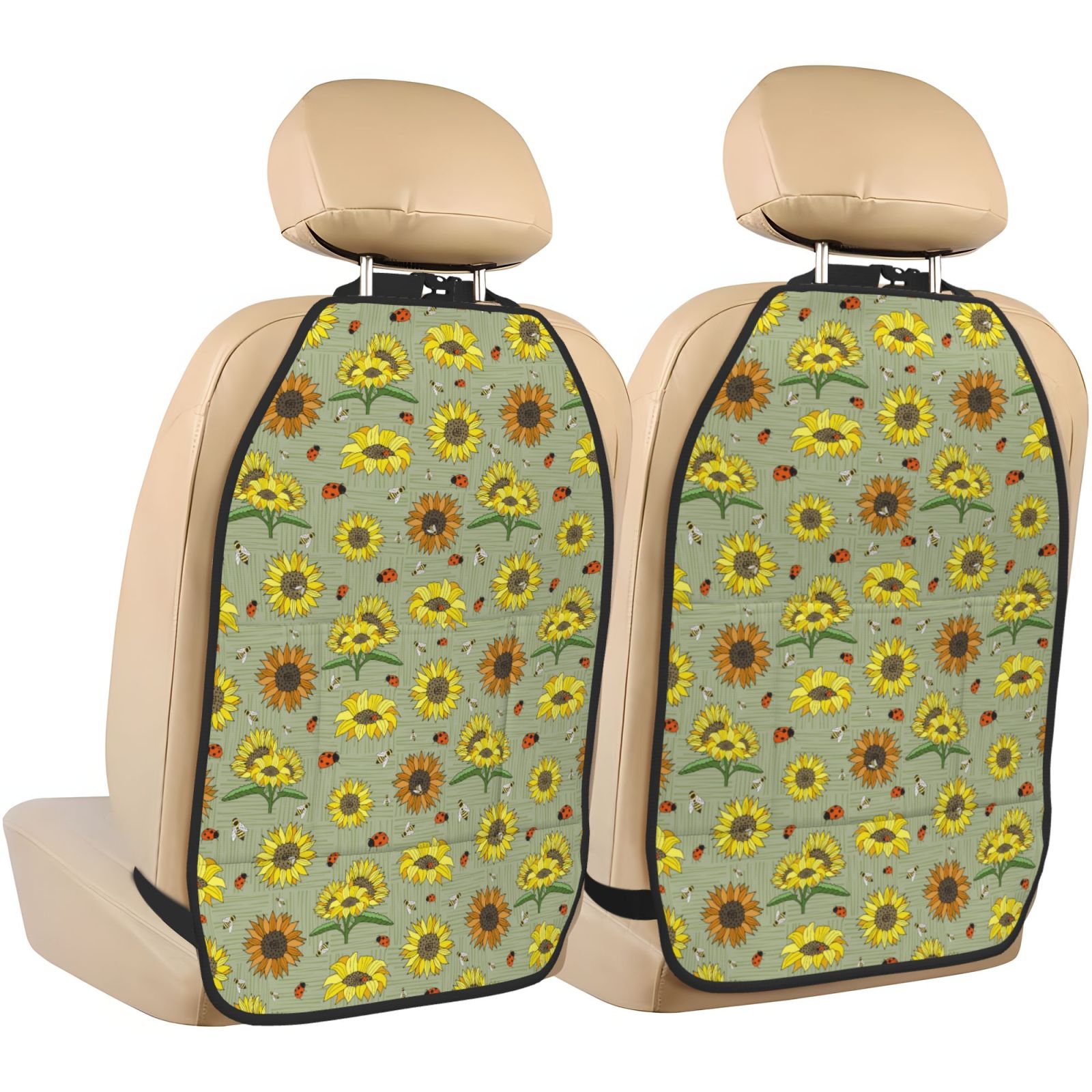Zufioo Sage Green With Sunflowers for Car Seat Kick-Proof Storage Pads ...