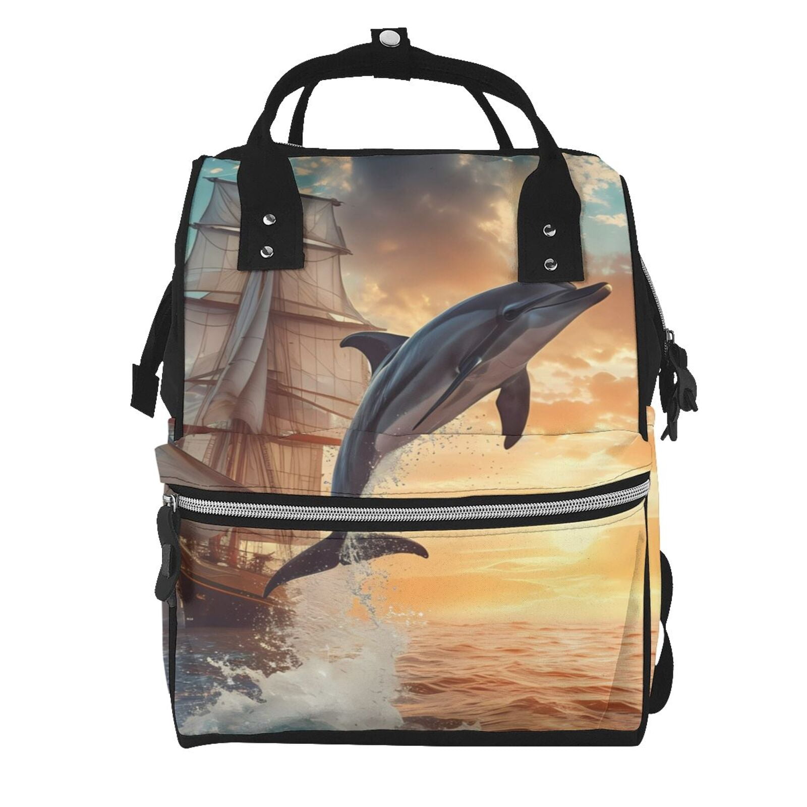 Zufioo Sailing Dancing Dolphin Print Large capacity mommy bag, diaper ...