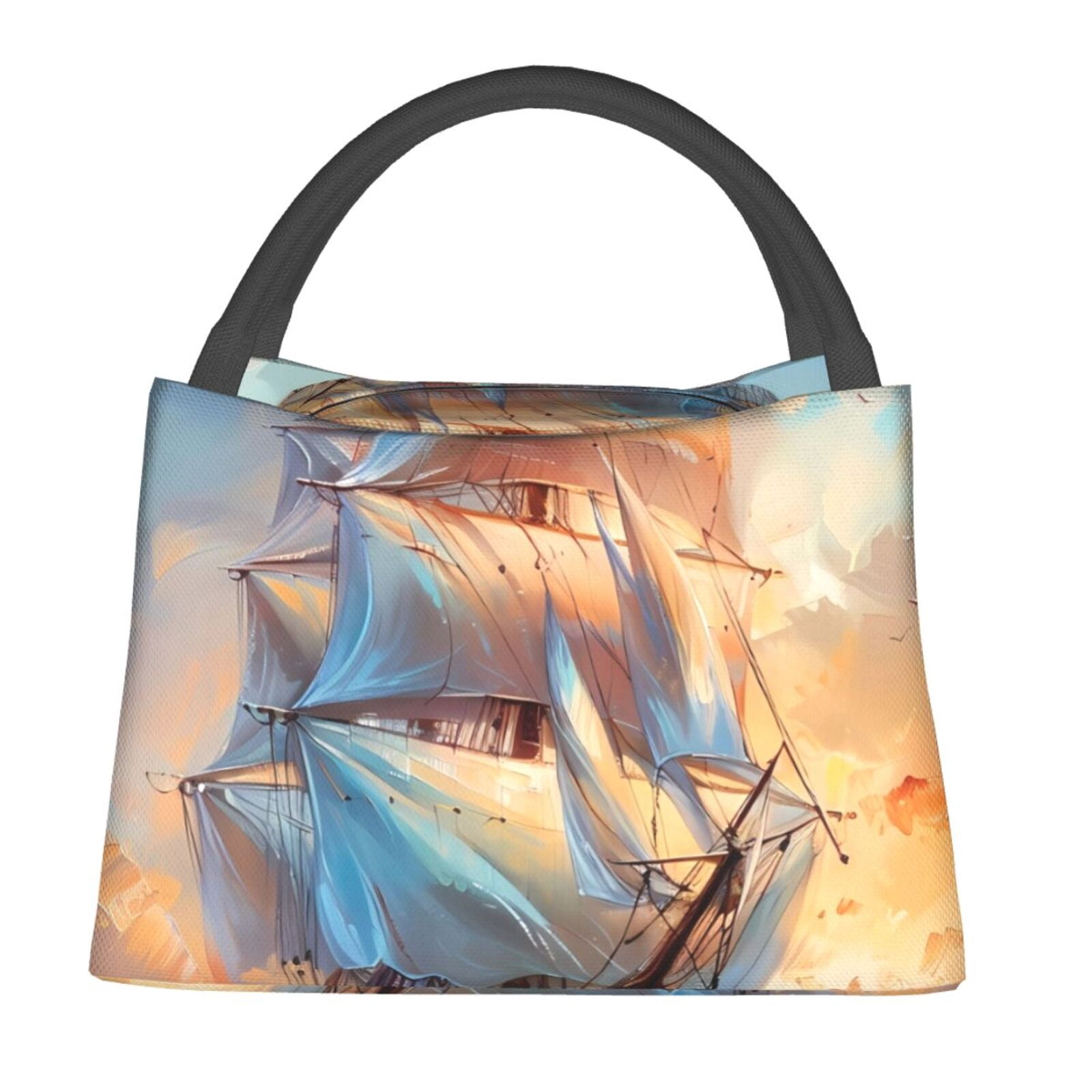 Zufioo Sailing Ship Ocean Sunset Insulated Reusable Grocery Bags,Cooler ...