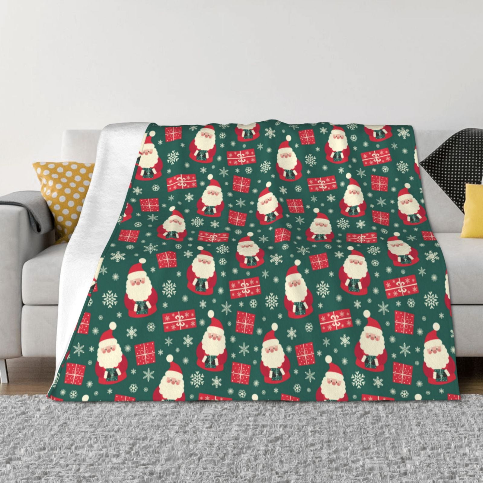 Zufioo Santa Claus Print Horizontal Flannel Blanket, Anti-wrinkle, Anti ...