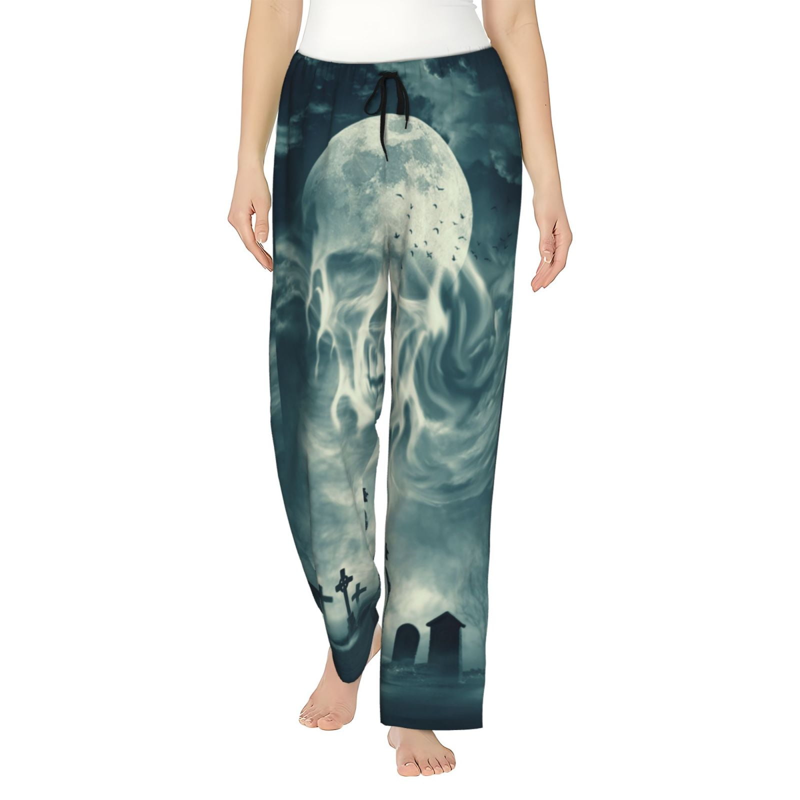 Zufioo Scary Moon And Clouds Women Pajama Pants Drawstring Pajama Pants ...