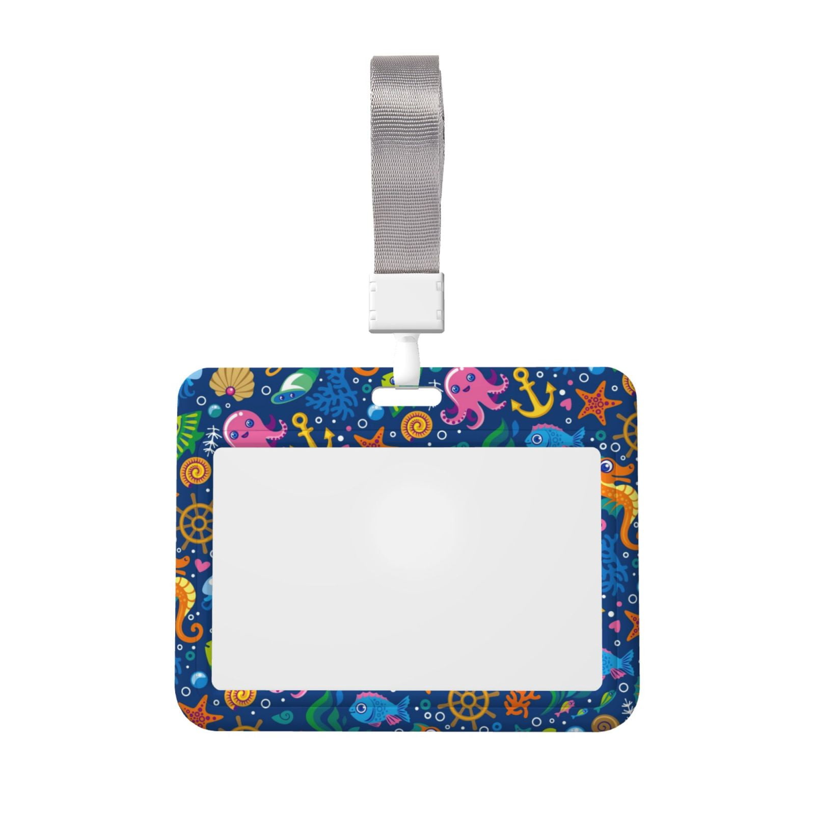 Zufioo Sea Fish Print Work Badge Protective Case, Waterproof Lanyard ...
