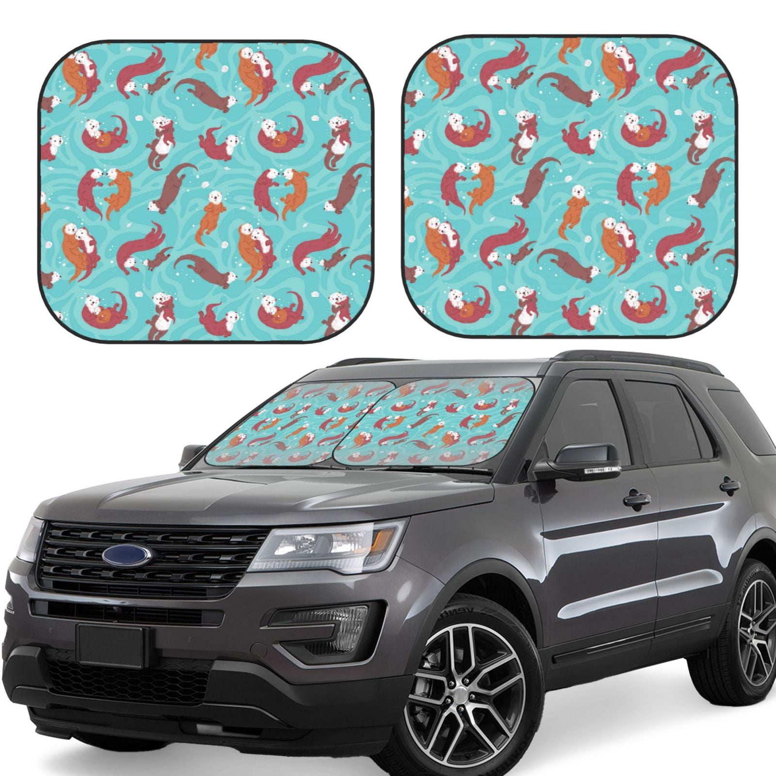 Zufioo Sea Otters Family In Blue Water Print Folding Car Windshield Sun ...