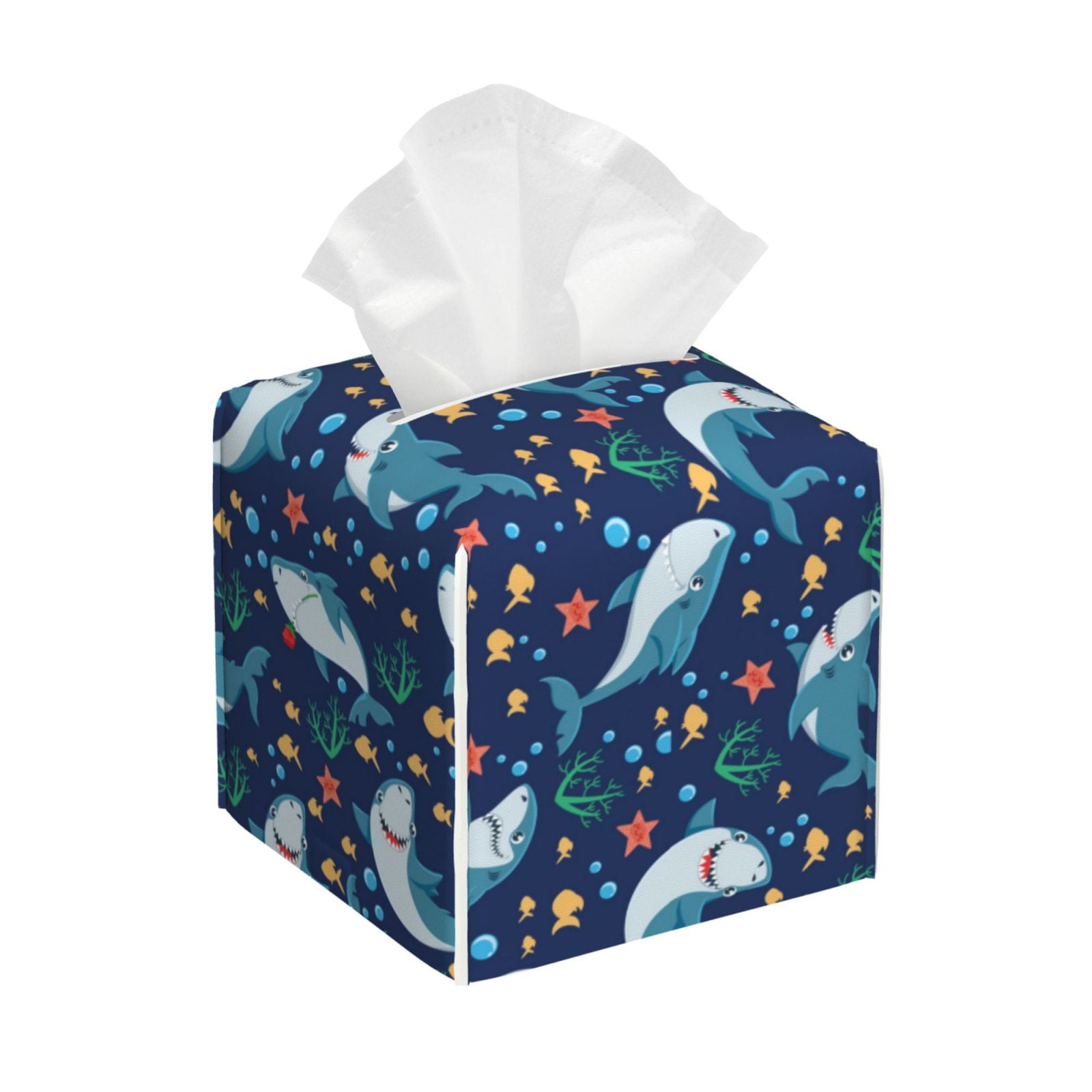 Zufioo Sea Sharks Tissue Box Cover, Tissue Box Cover Holder Square PU ...