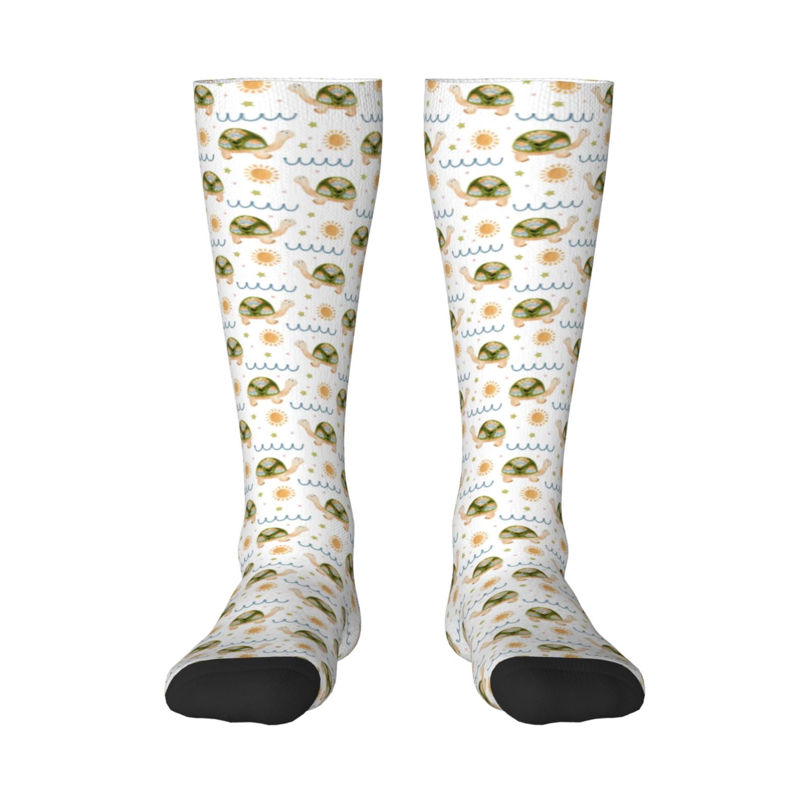 Zufioo Sea Turtle Basking in the Sun Print Long High Thigh Socks Knee ...