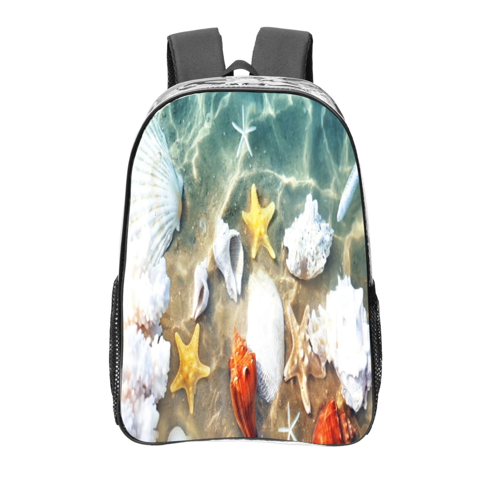 Zufioo Seashell On The Beach Print Transparent Backpack, 16-inch PVC ...