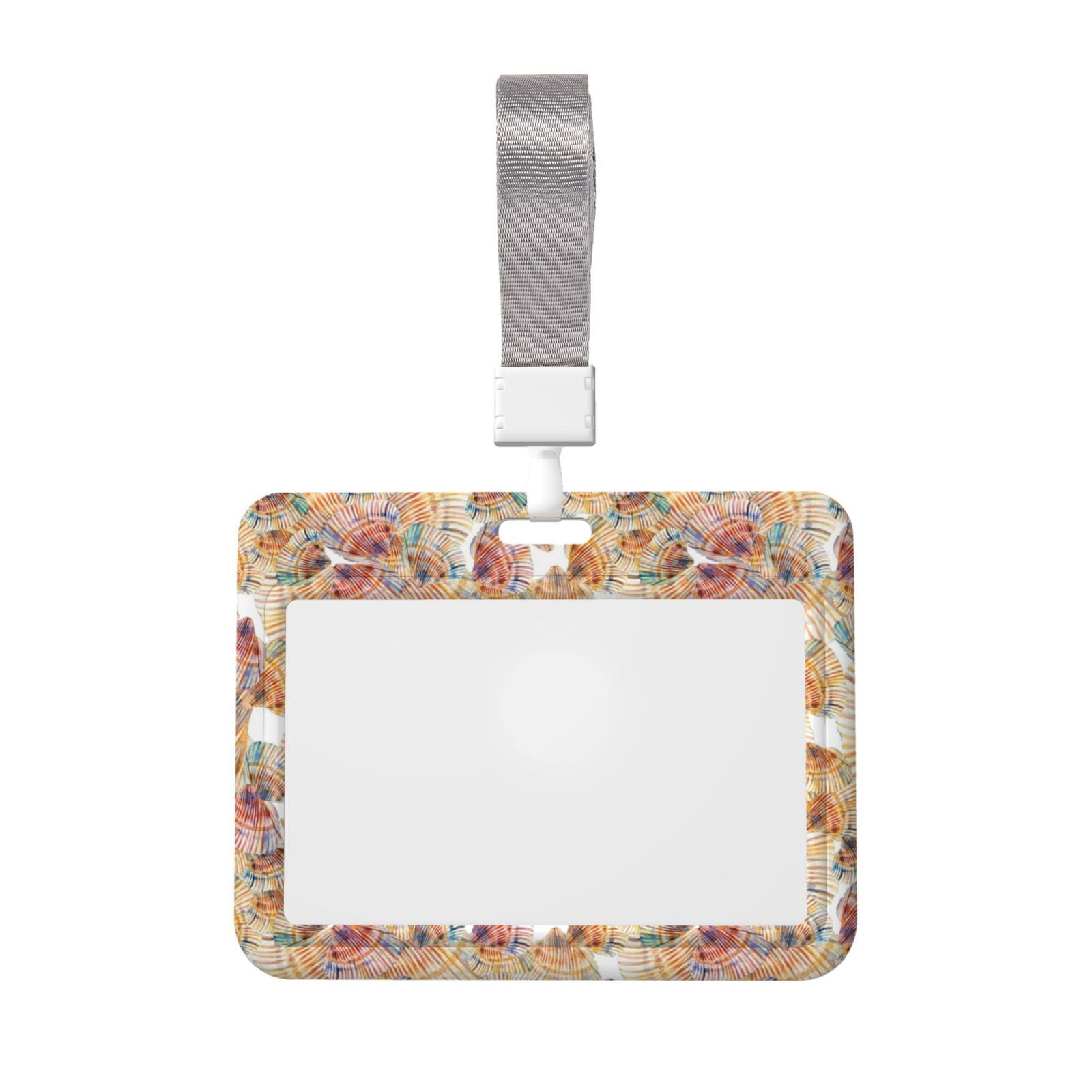 Zufioo Seashells Print Work Badge Protective Case, Waterproof Lanyard ...