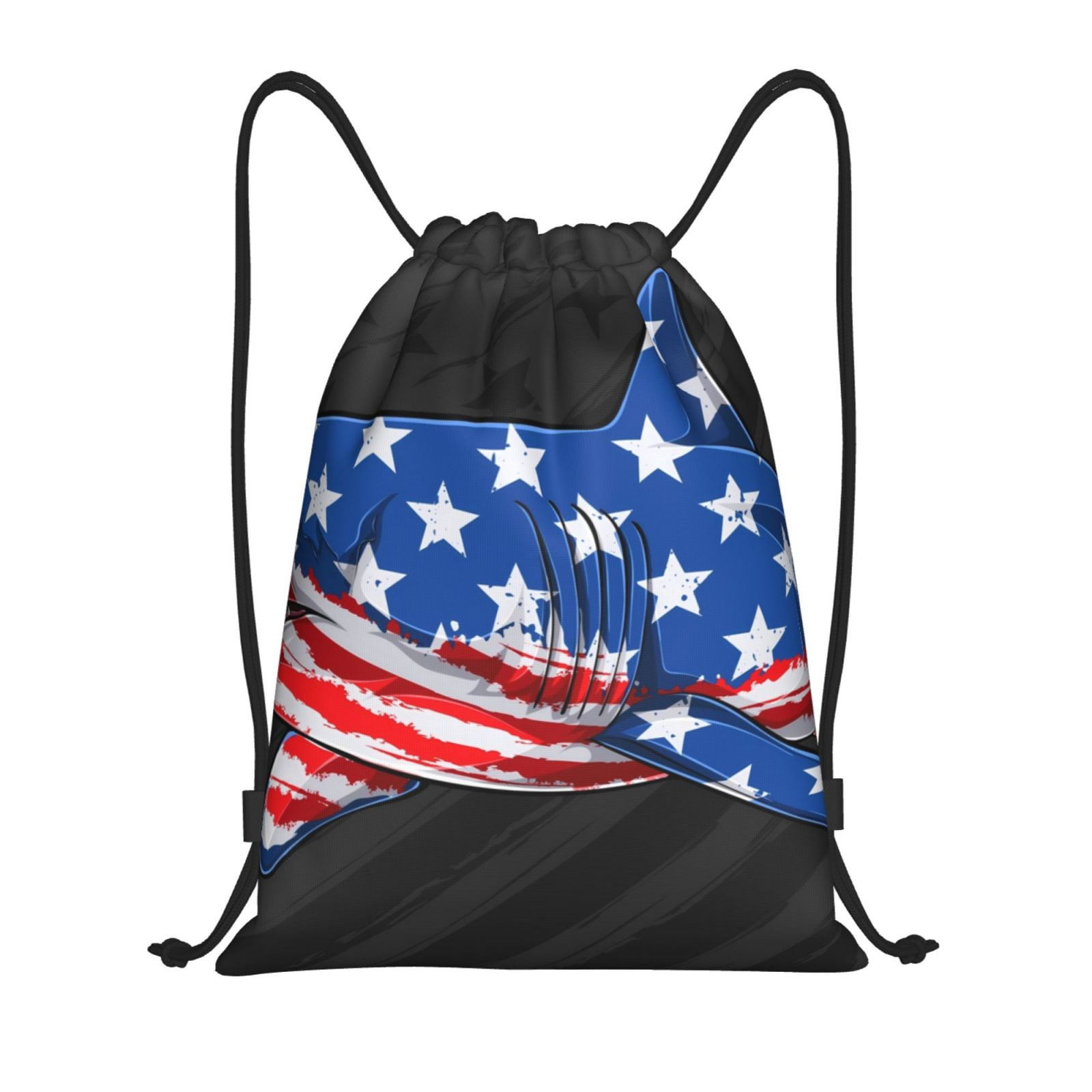 Zufioo Shark With USA Flag Sports Cinch Sack Gym String Bags Machine ...