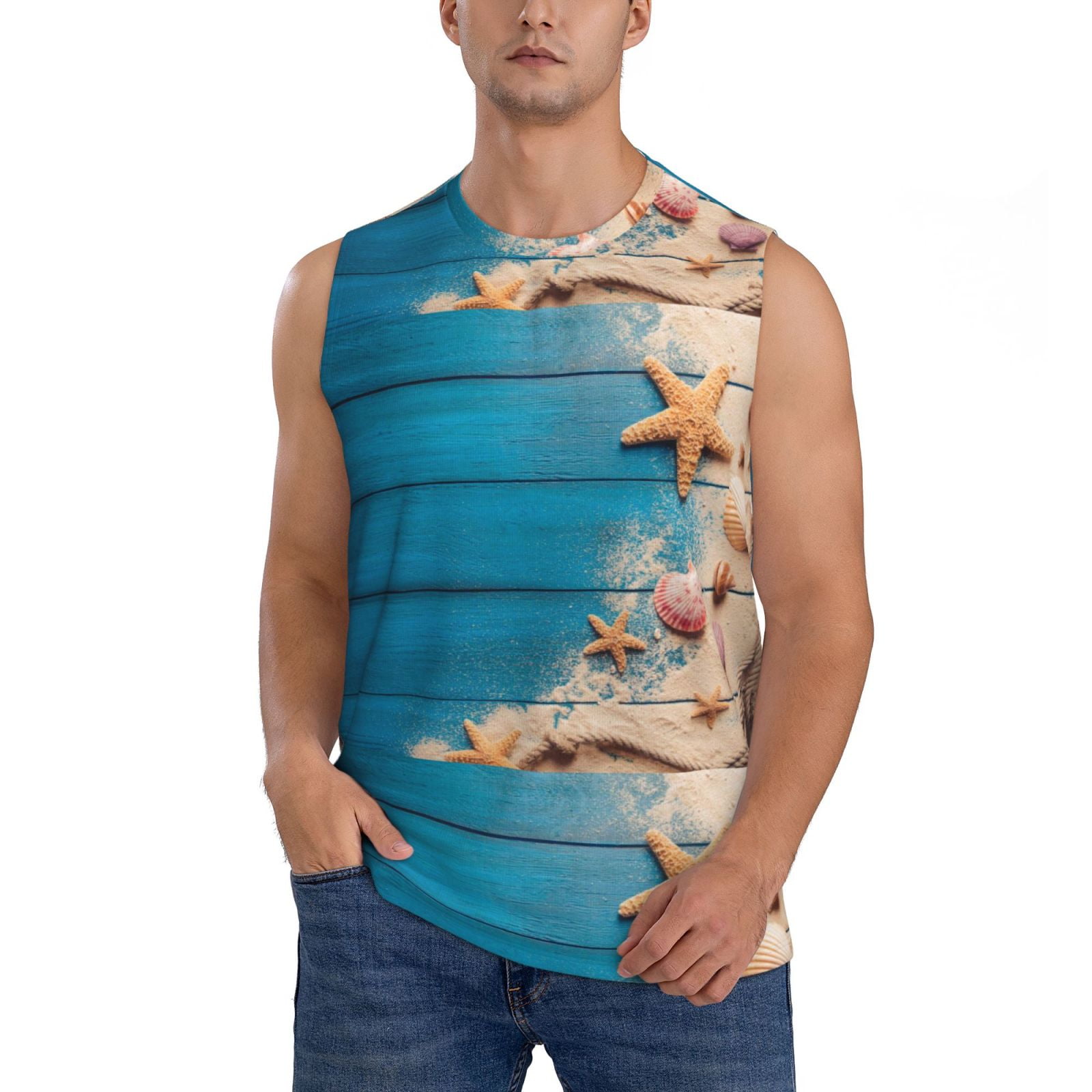 Zufioo Shells and Starfish Men's Tank Top,Men's Sleeveless Muscle ...