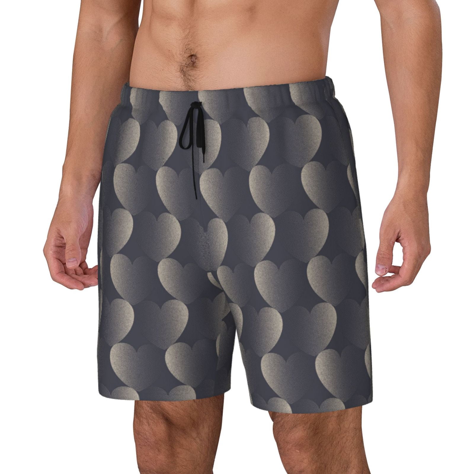 Zufioo Silver Glitter Hearts Mens Swimsuit Trunks with Compression ...