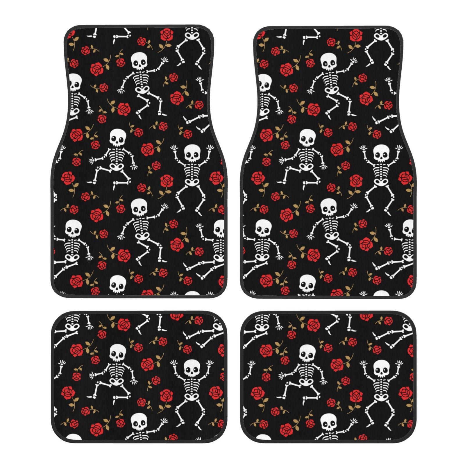 Zufioo Skeleton with Roses Print Car Floor Mats Four-piece Set, Car ...