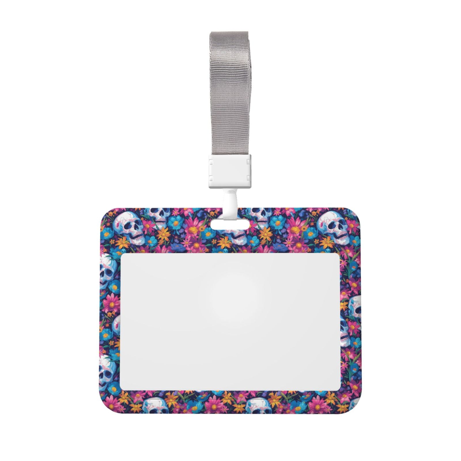 Zufioo Skull Daisy Print Work Badge Protective Case, Waterproof Lanyard ...