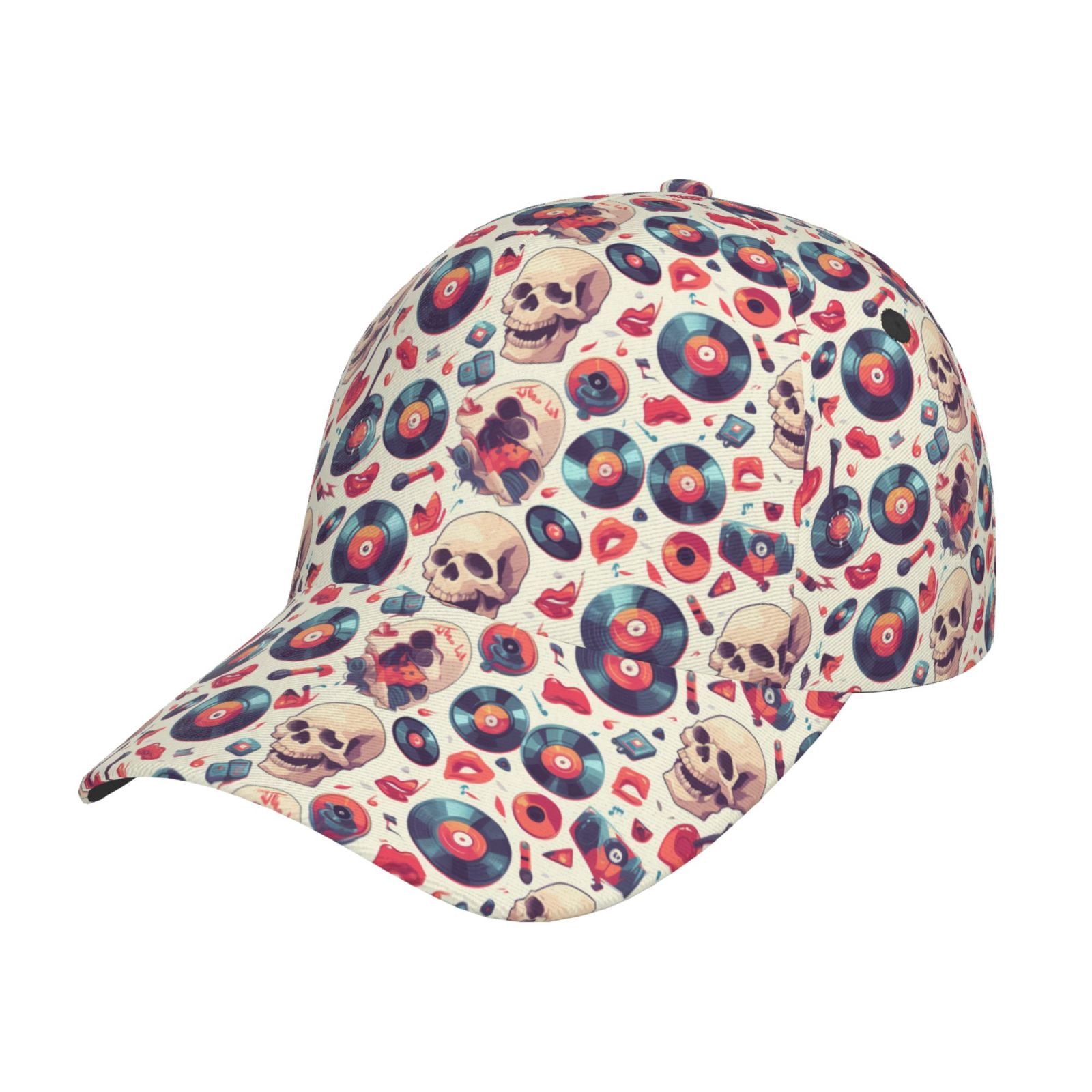 Zufioo Skull Guitar record lips Baseball Cap Hats for Men and Women ...
