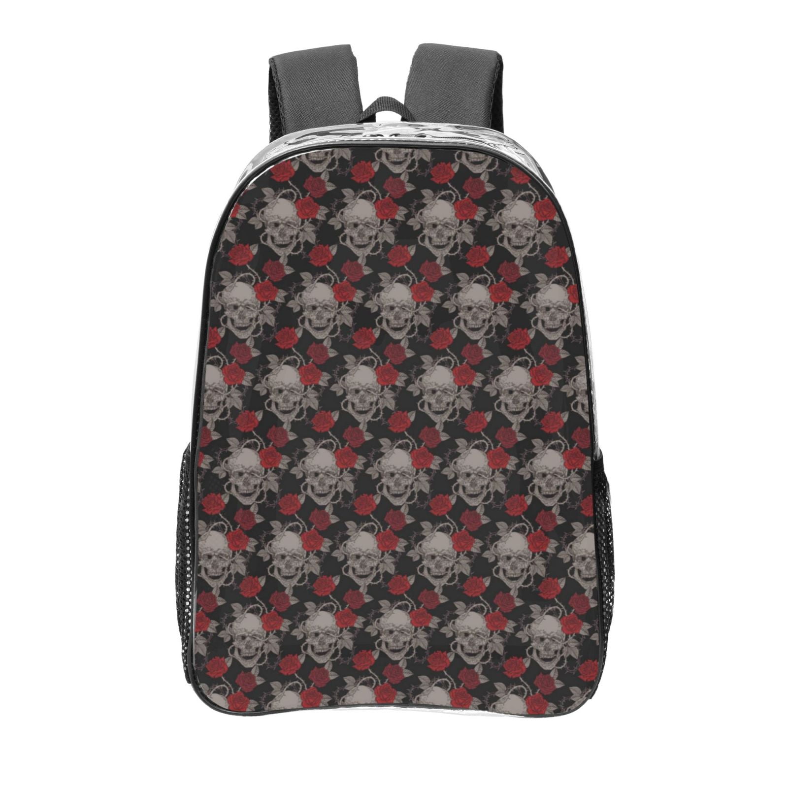 Zufioo Skull and Red Roses Print Transparent Backpack, 16-inch PVC ...
