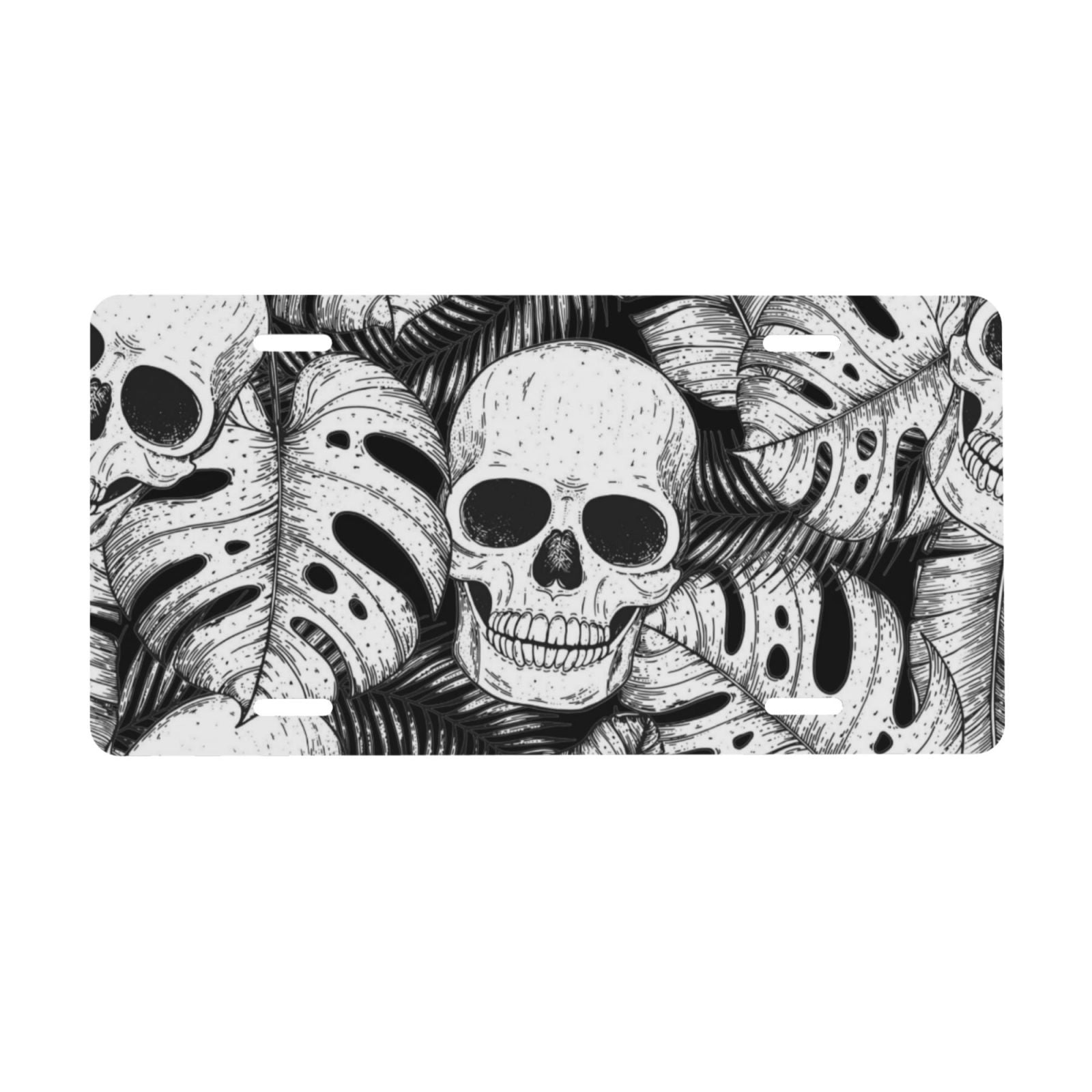 Zufioo Skull and palm leaves Print Car Aluminum Front License Plate ...