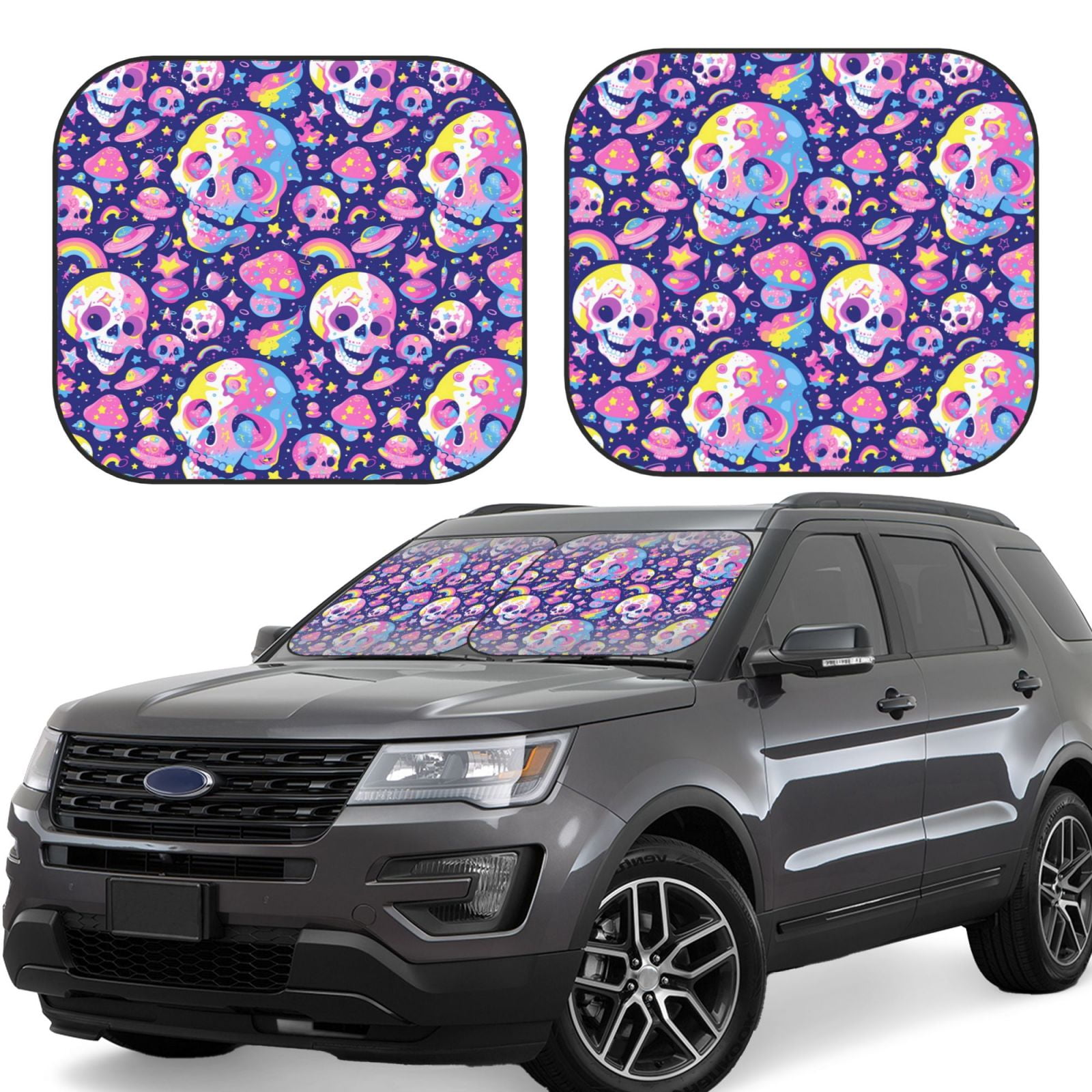 Zufioo Skull colorful mushroom Print Folding Car Windshield Sun Visor ...