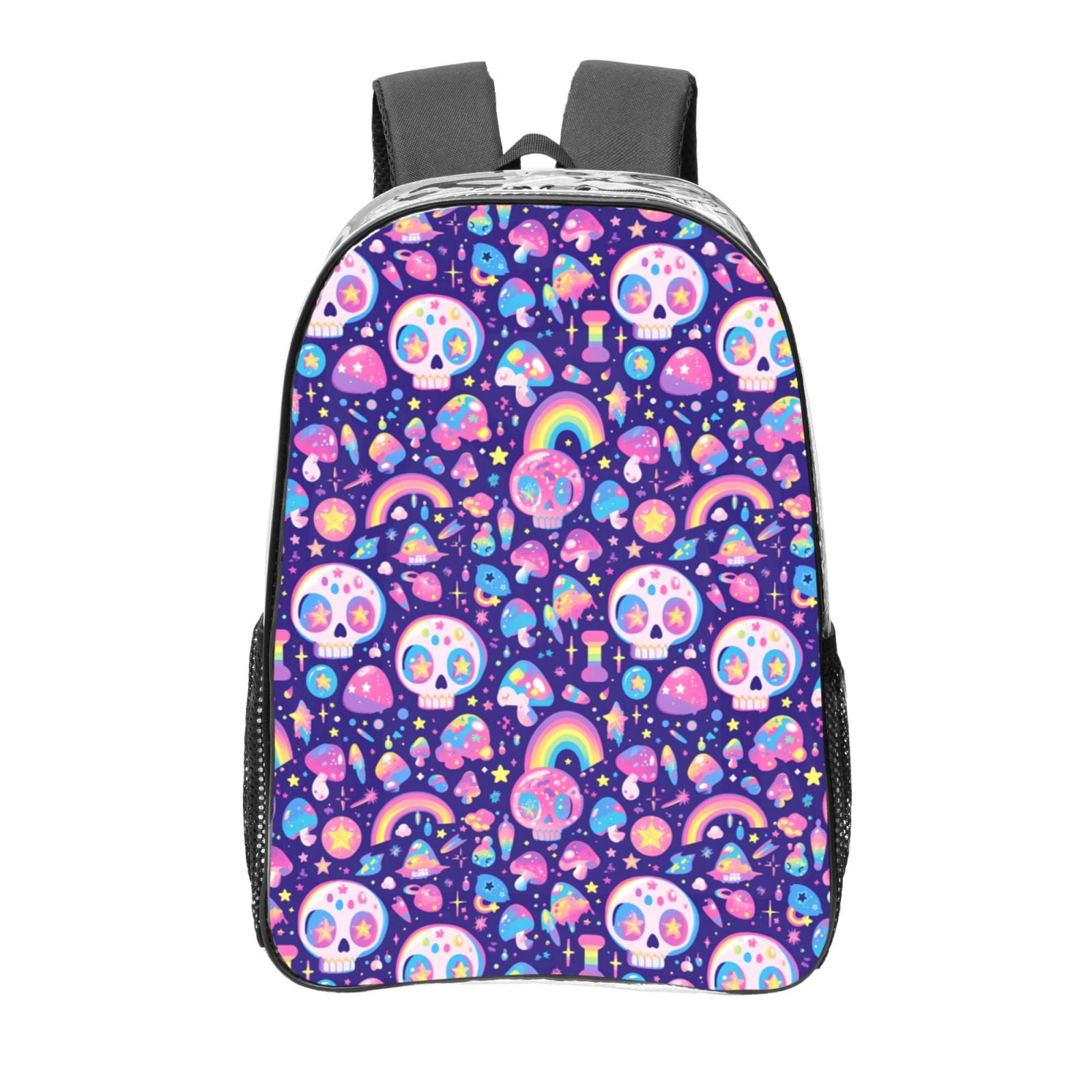 Zufioo Skull mushroom rainbow Print Transparent Backpack, 16-inch PVC ...