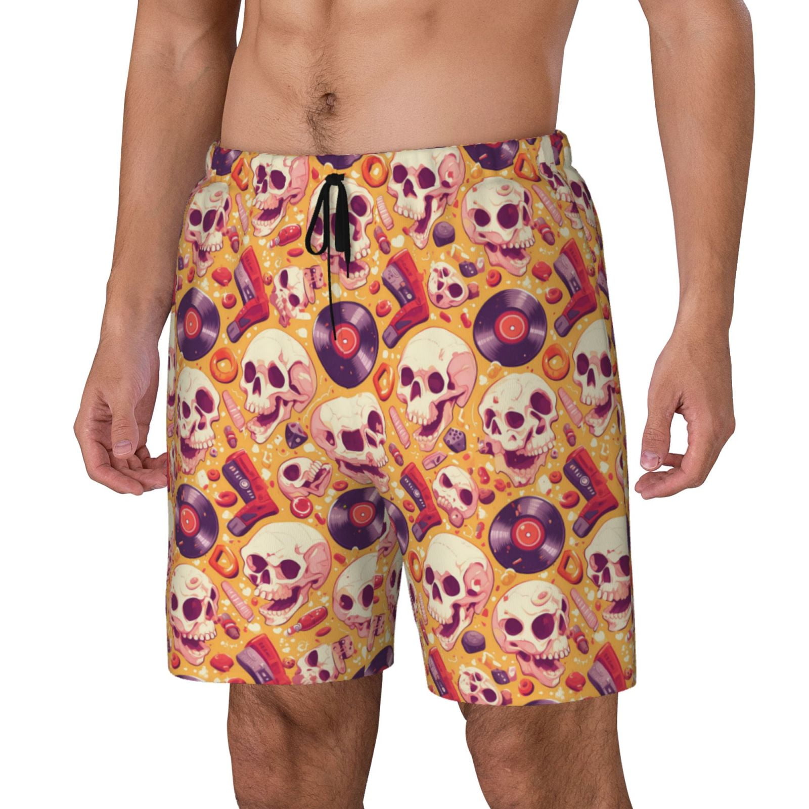 Zufioo Skull rock record Mens Swimsuit Trunks with Compression Liner ...