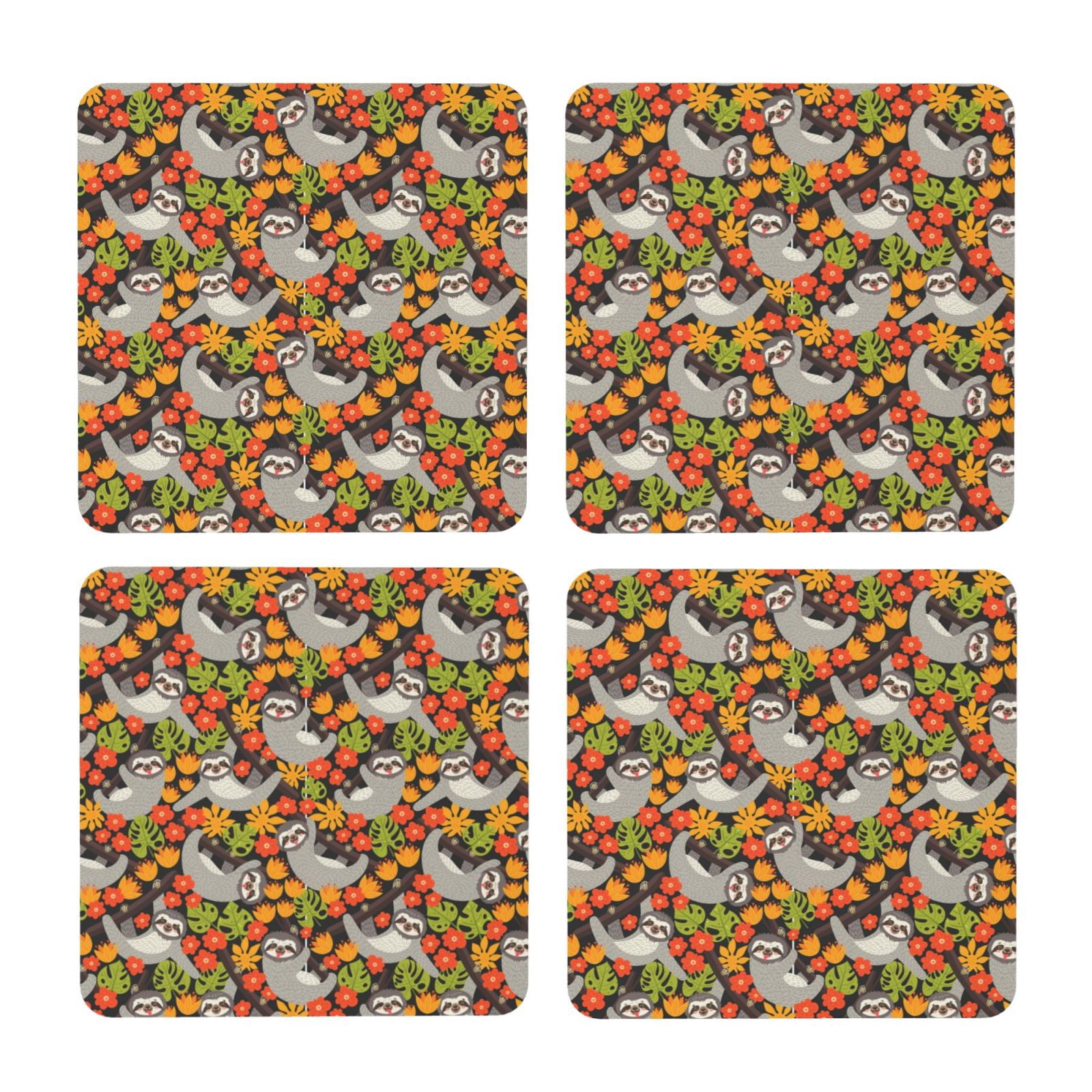 Zufioo Sloth on the Branch 4 PCS MDF Cork Coasters,4 inches Round Cup ...