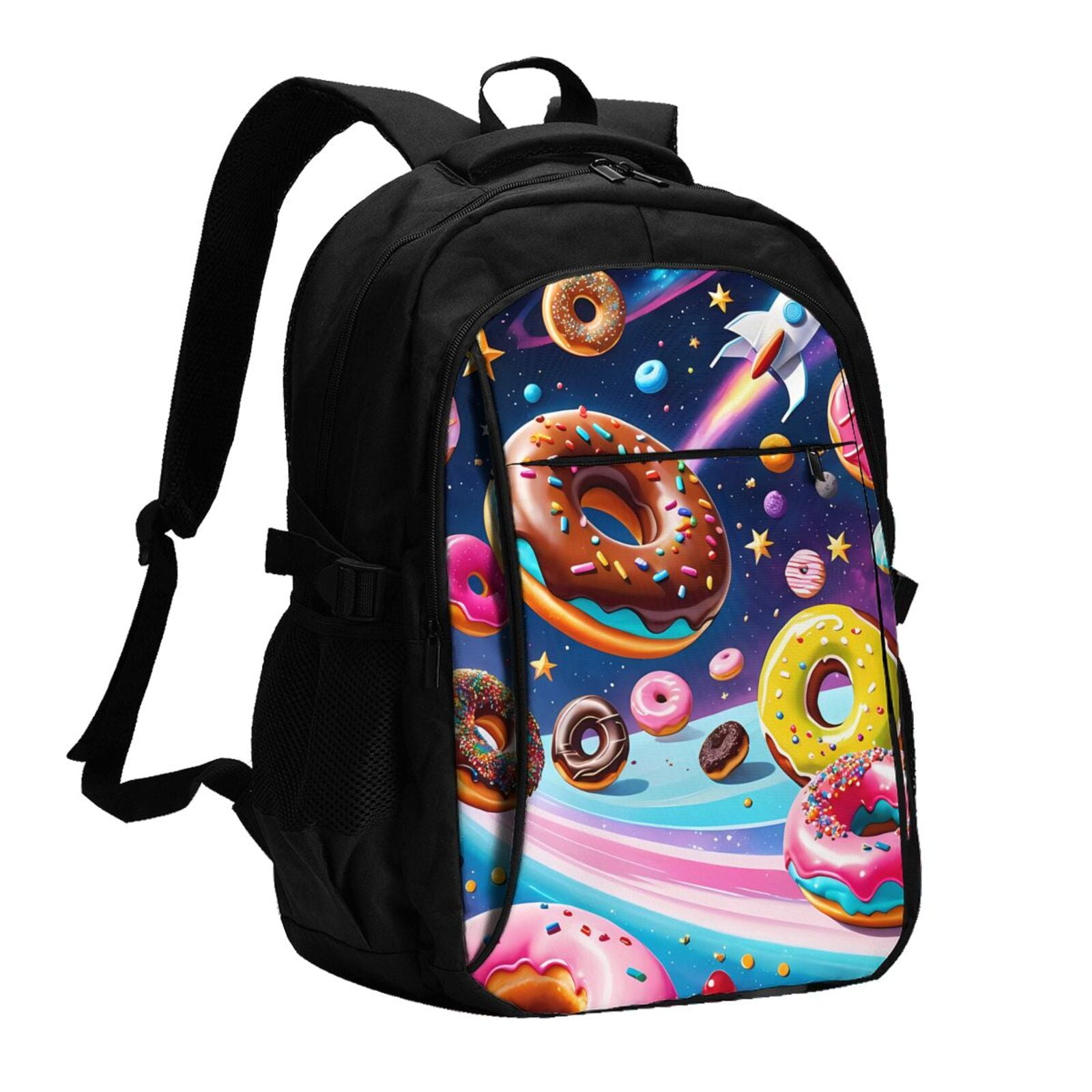 Zufioo Space Colorful Donut Print USB Backpack, Multi-Pocket Design ...