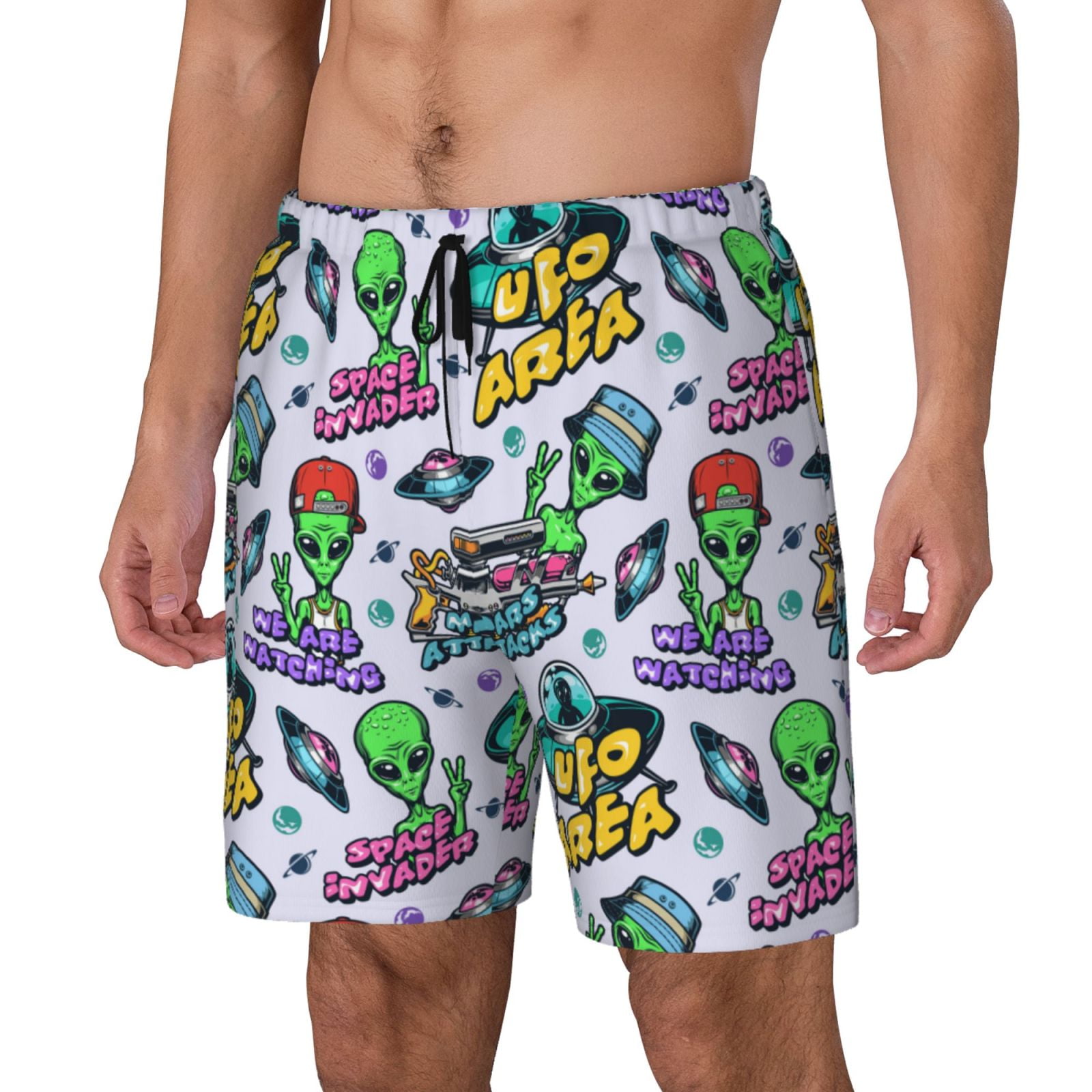 Zufioo Space Monster Mens Swimsuit Trunks with Compression Liner,Quick ...