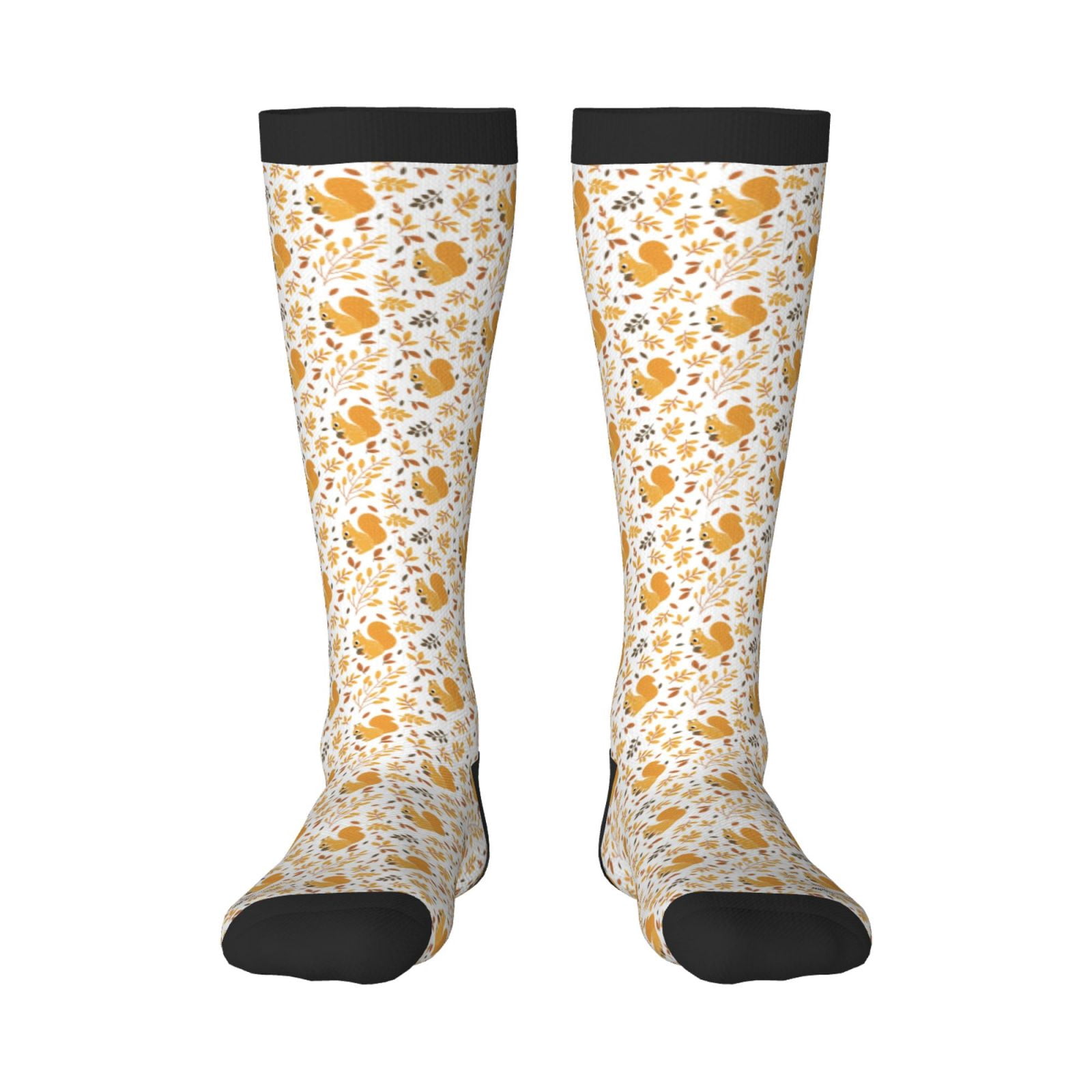 Zufioo Squirrel And Leaves Print Long High Thigh Socks Knee-High Warm Stocking Women Boot Sock ...